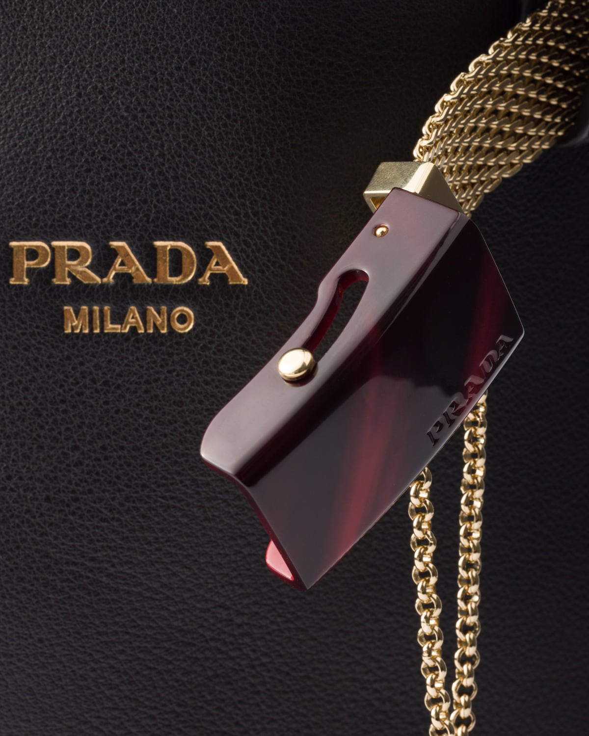 Black Prada Buckle Leather Bucket Bag With Jeweled Belt | PRADA