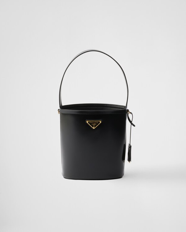 Black Brushed Leather Mini Bucket Bag | PRADA
