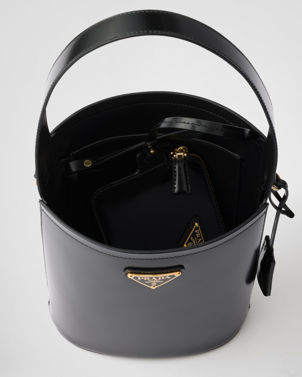 Black Brushed Leather Mini Bucket Bag | PRADA