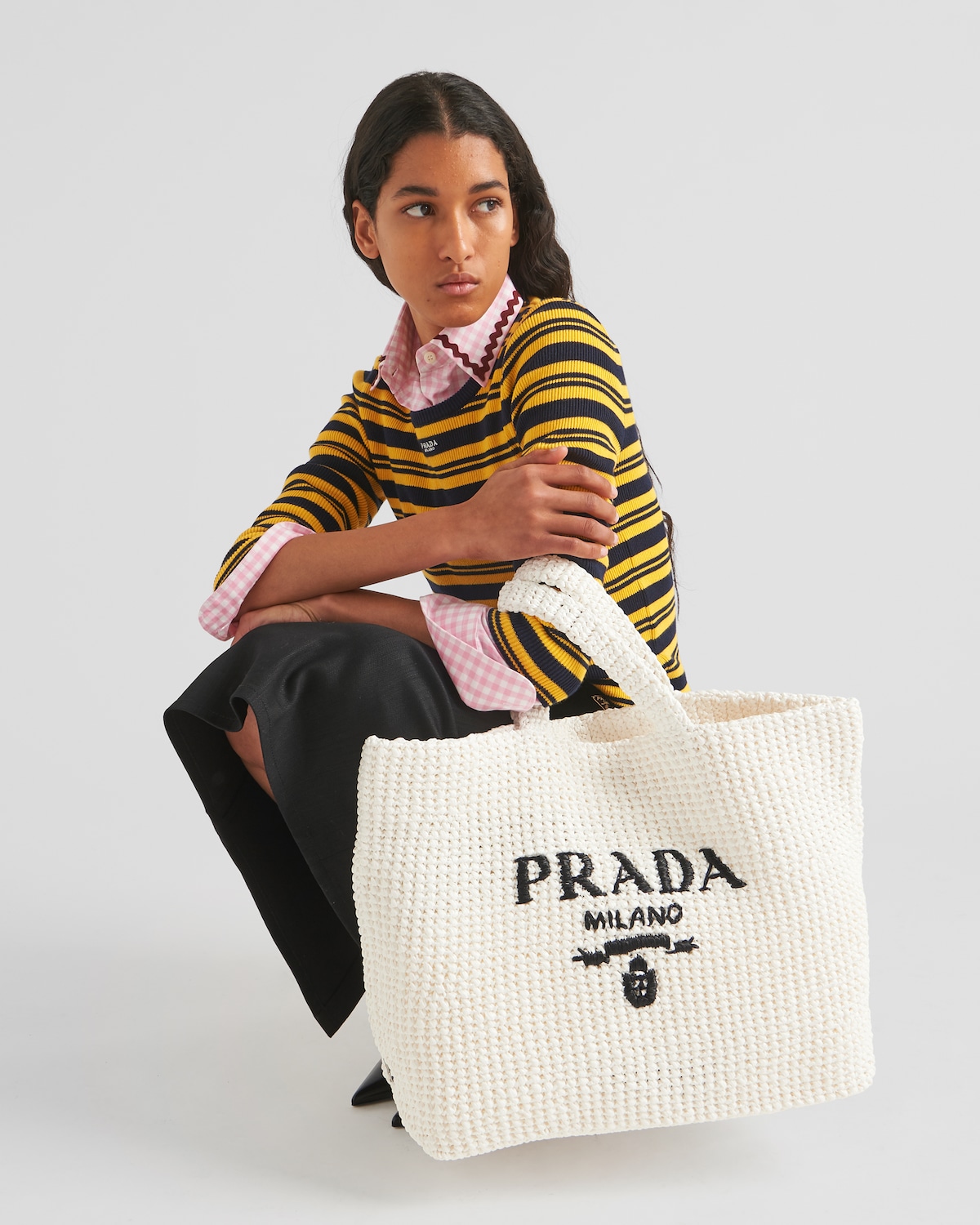 White Crochet Tote Bag | PRADA