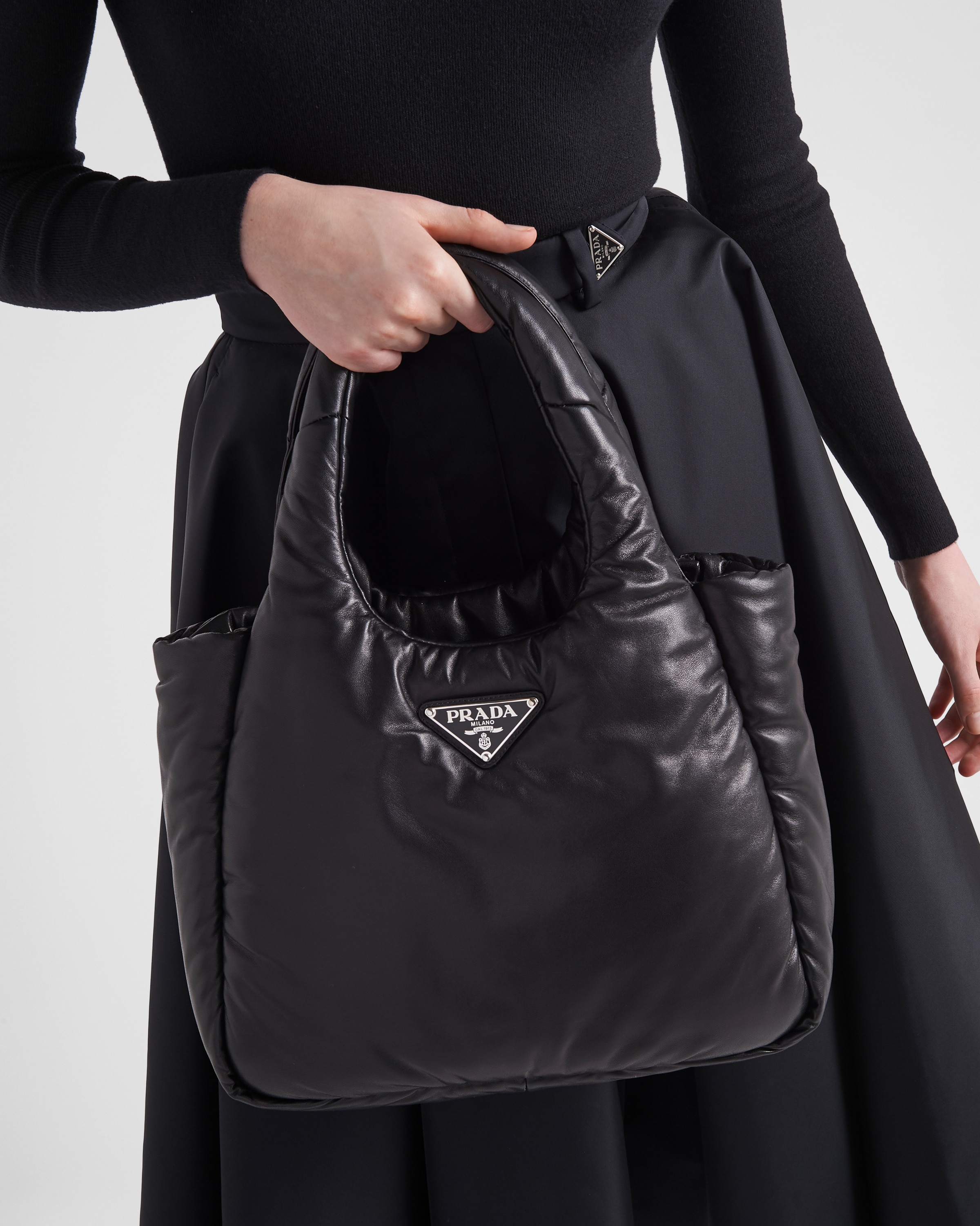 Black Medium Padded Prada Soft Nappa Leather Bag | PRADA