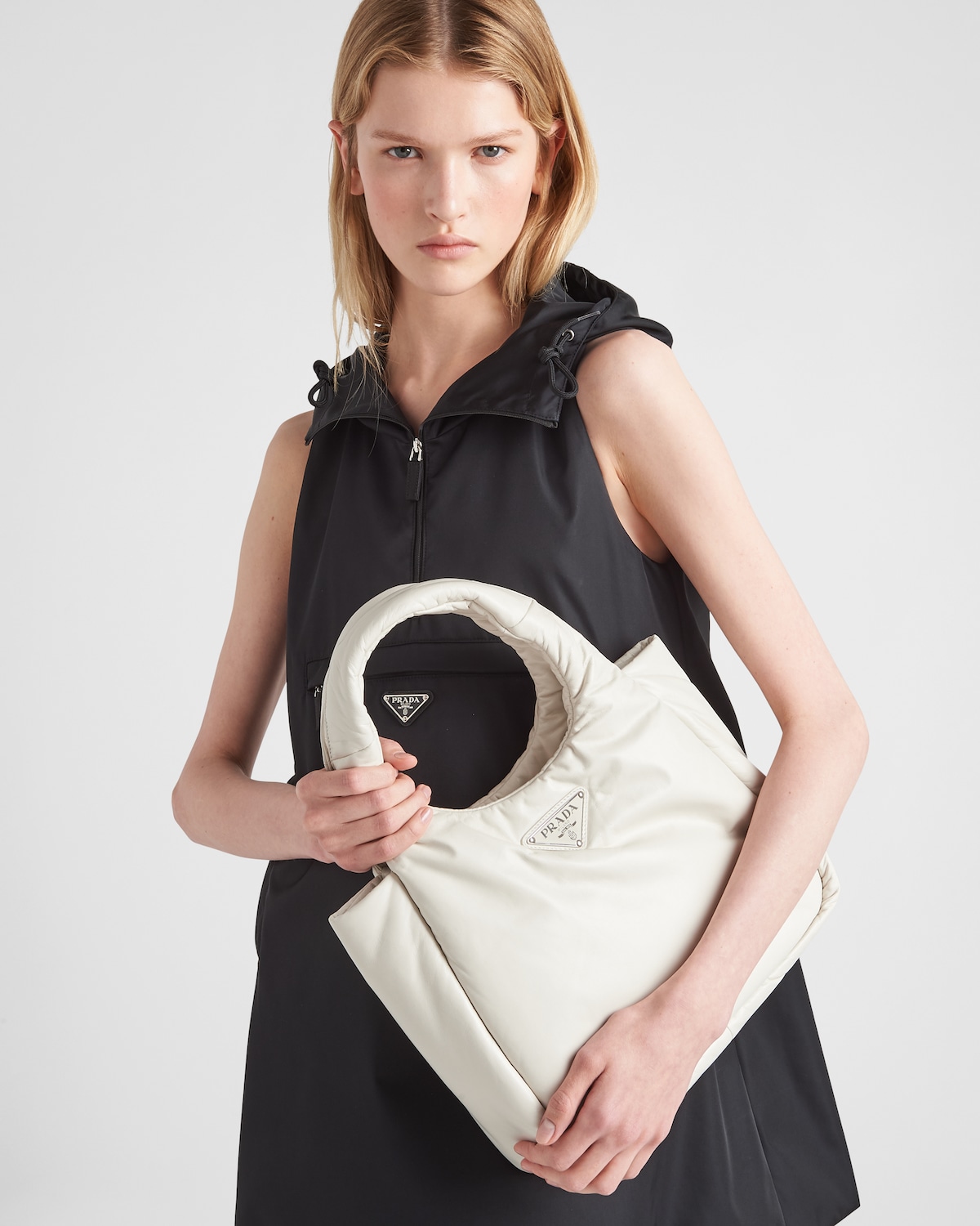 White Medium Padded Prada Soft Nappa Leather Bag | PRADA