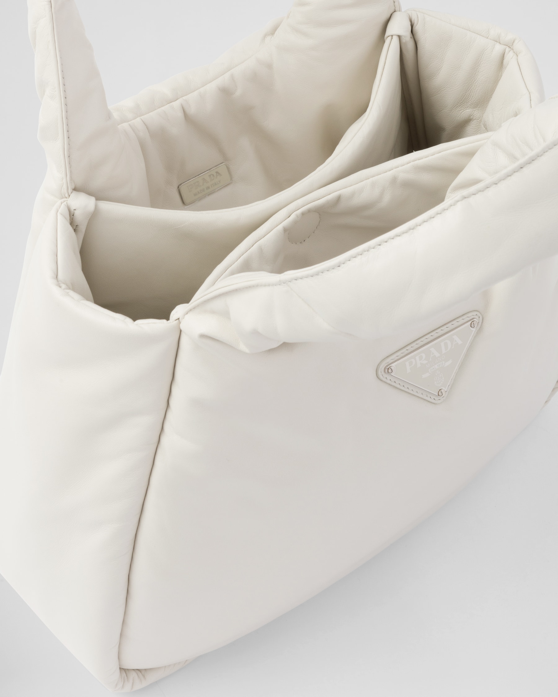 White Medium Padded Prada Soft Nappa Leather Bag | PRADA