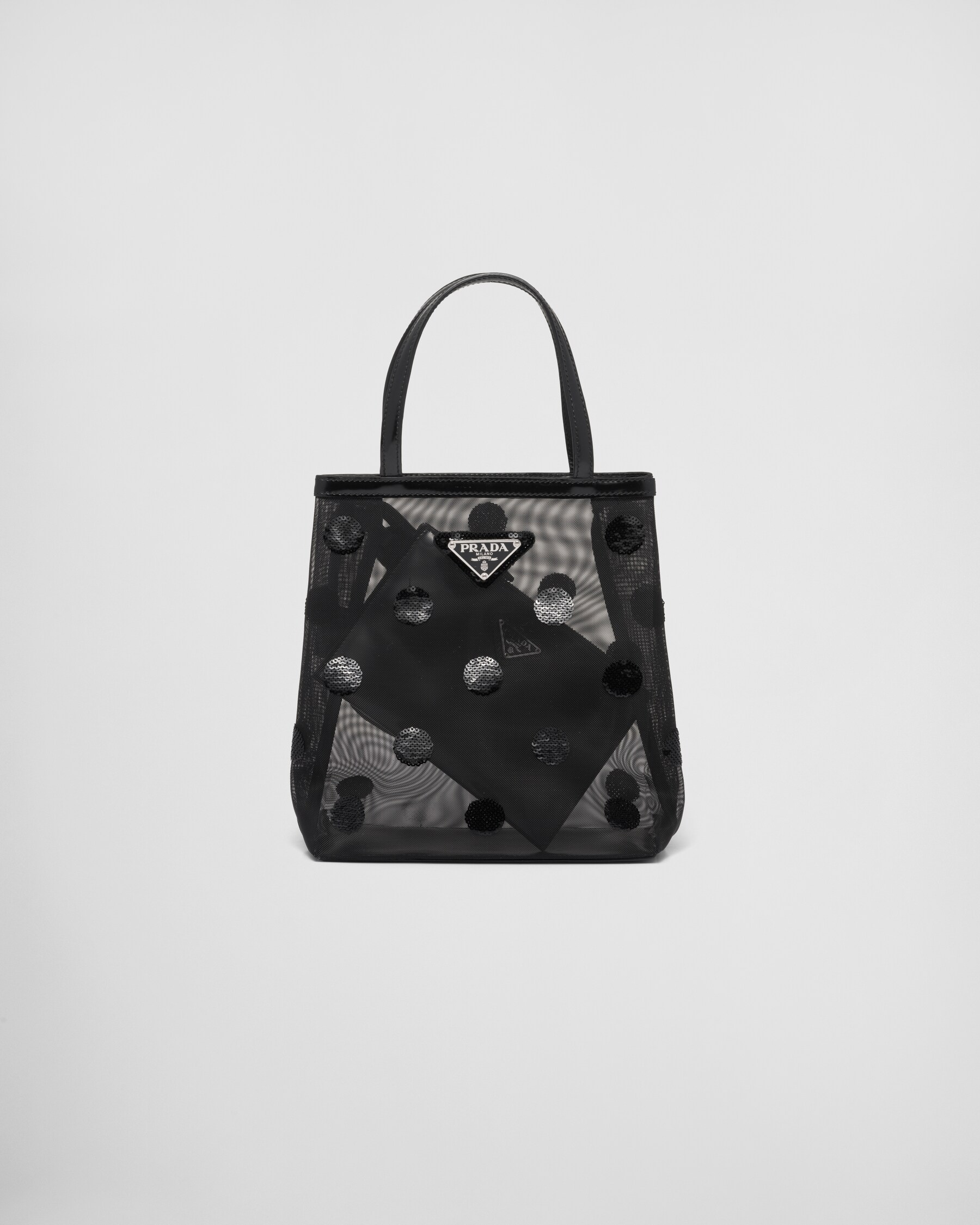 Black Small Polka-dot Mesh Tote Bag | PRADA