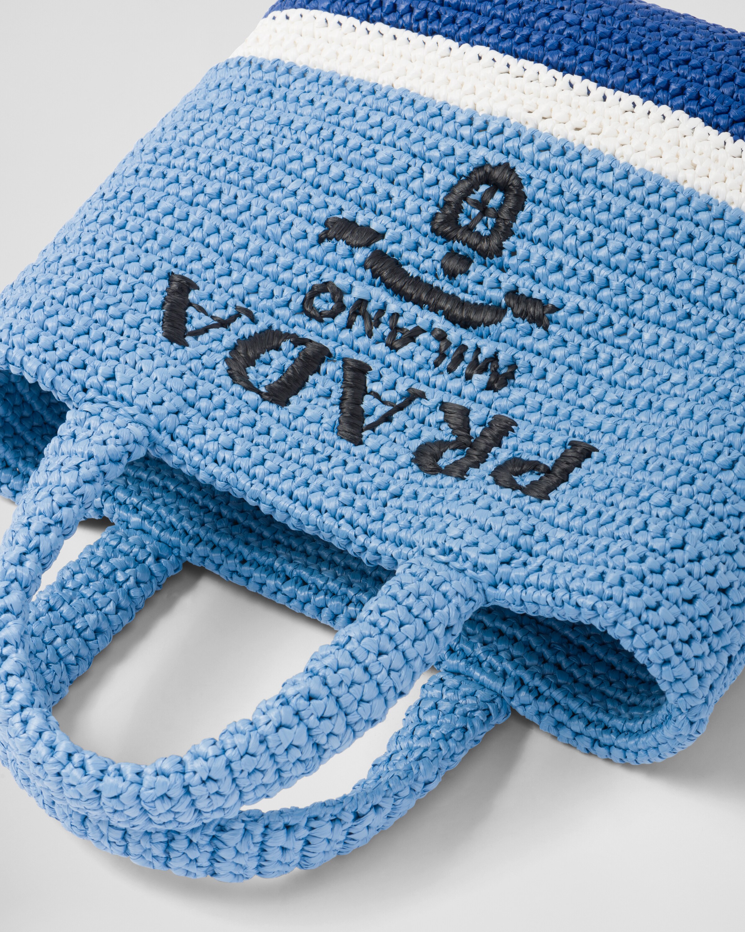 Celeste/blue Small raffia tote bag | Prada
