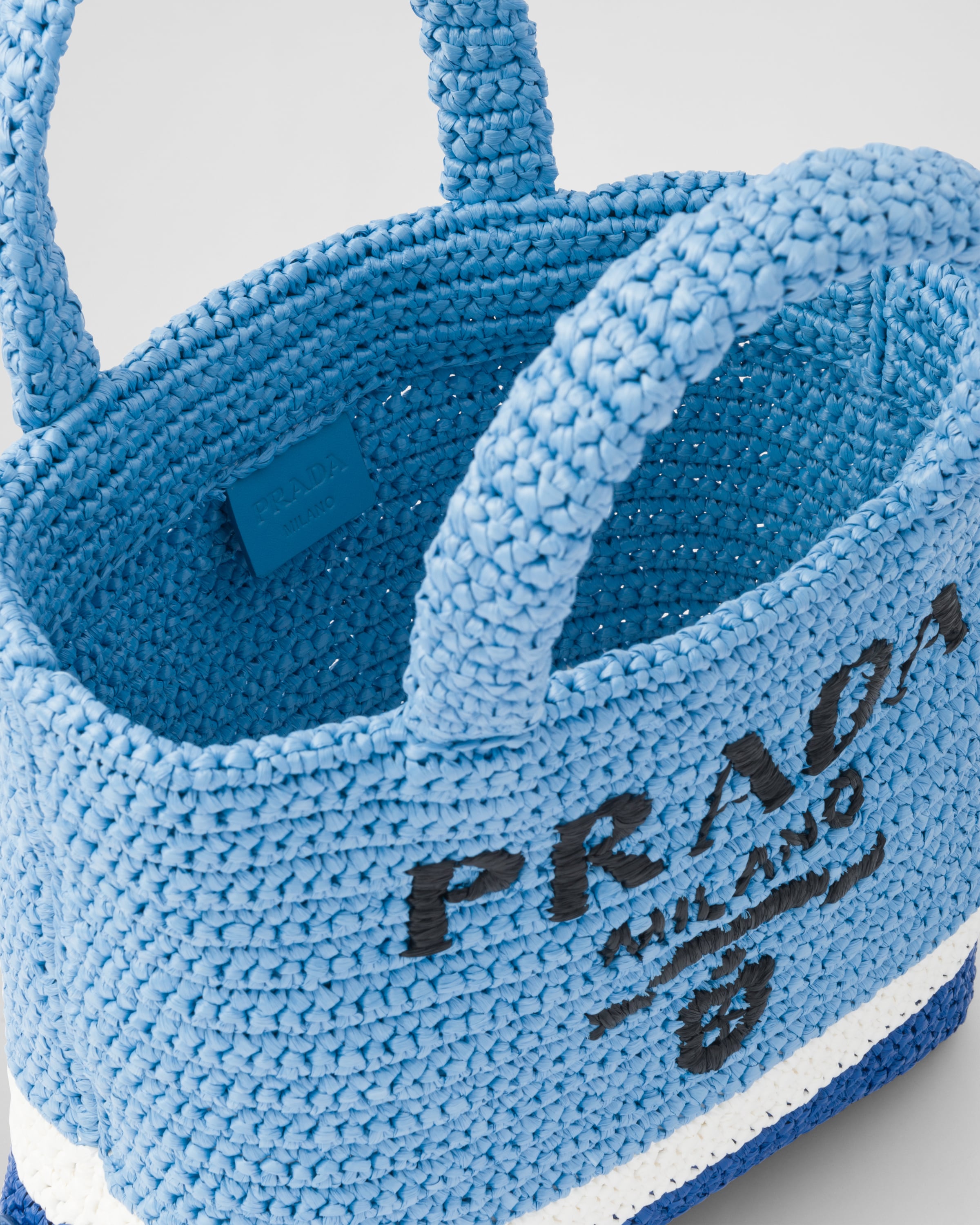 Celeste/blue Small raffia tote bag | Prada