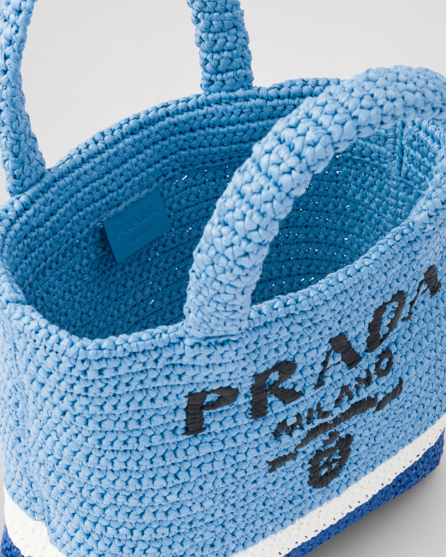 Celeste/blue Small Crochet Tote Bag | PRADA