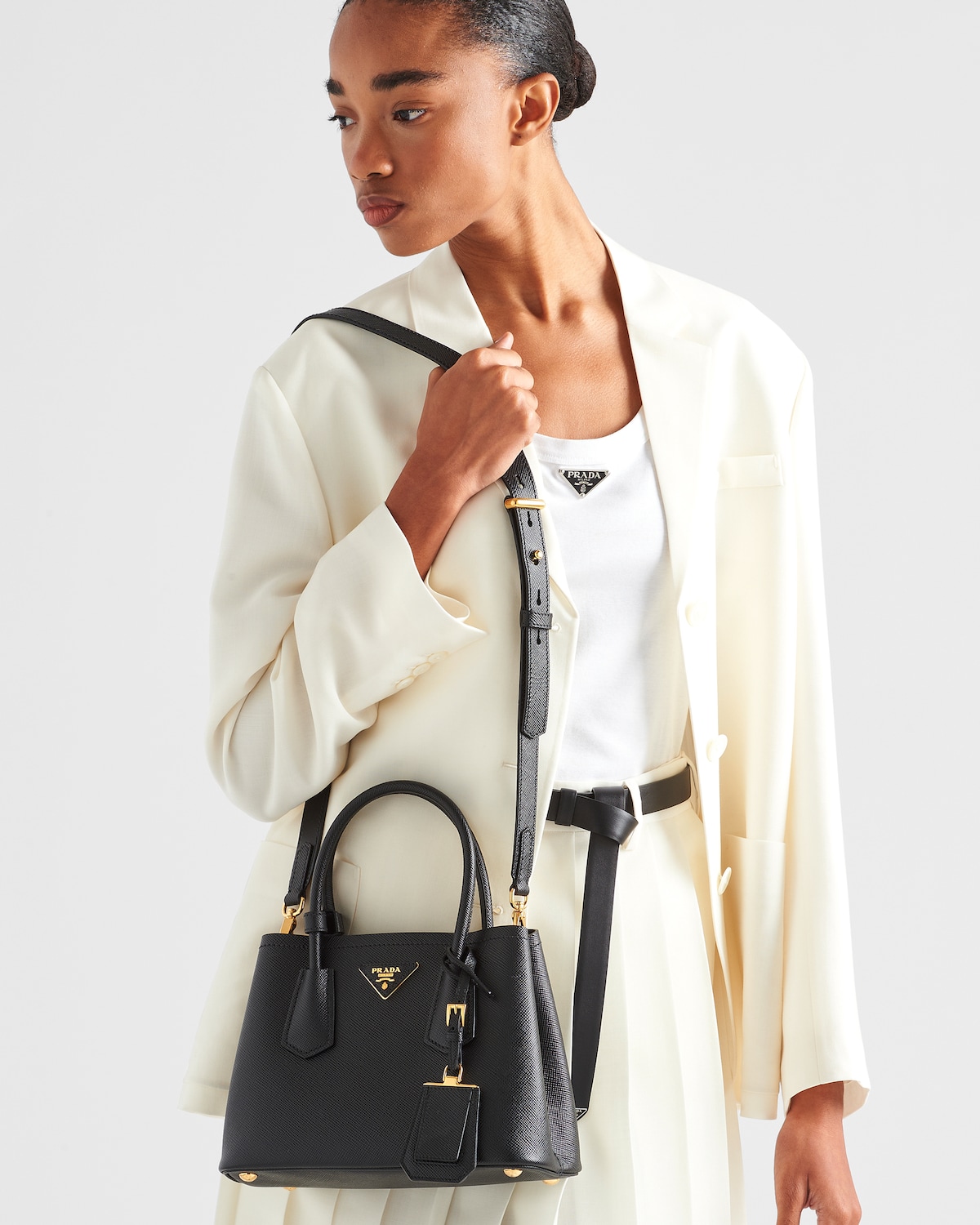 Black Small Prada Double Saffiano Leather Bag | PRADA