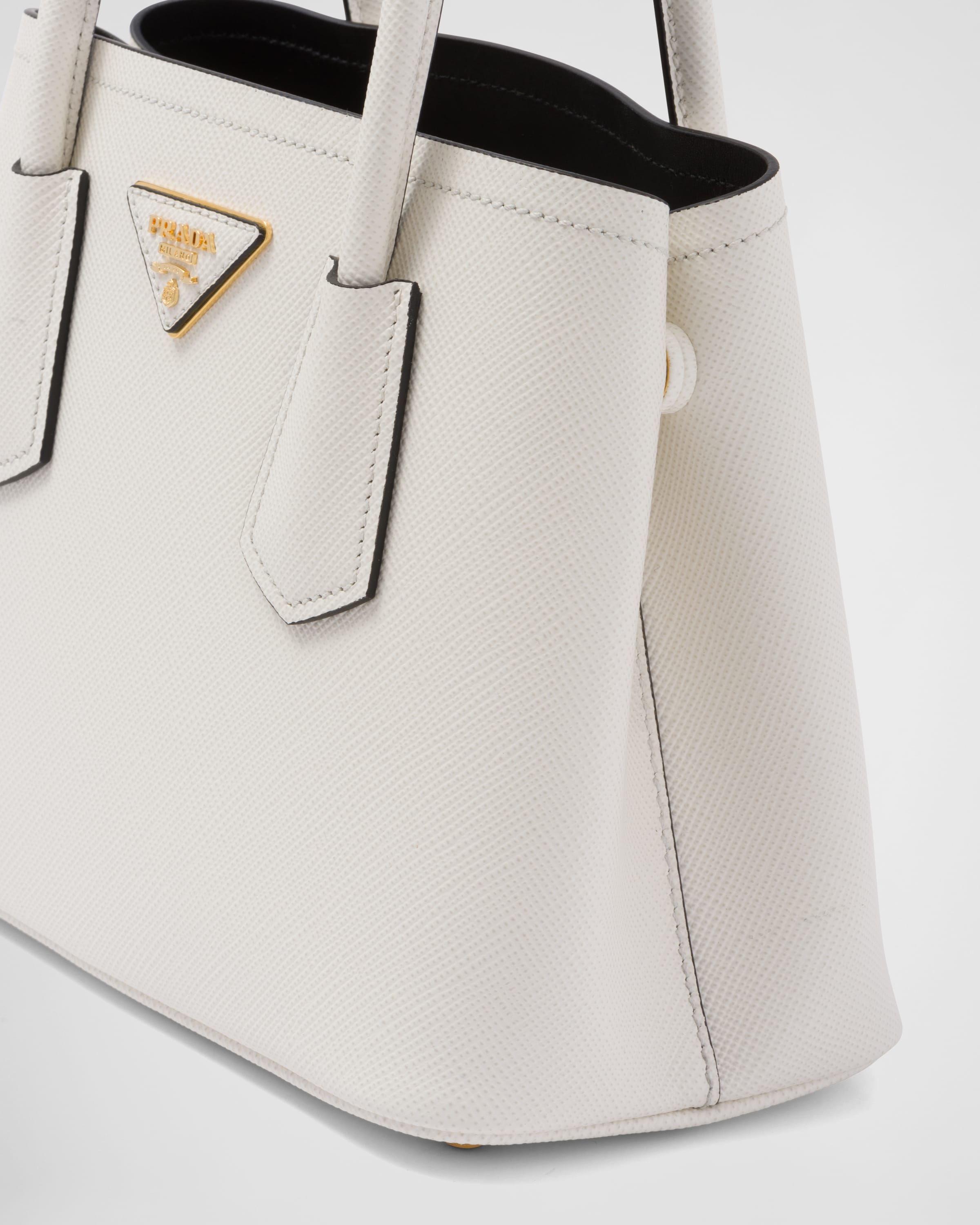 White/black Prada Double Saffiano Leather Mini Bag | PRADA
