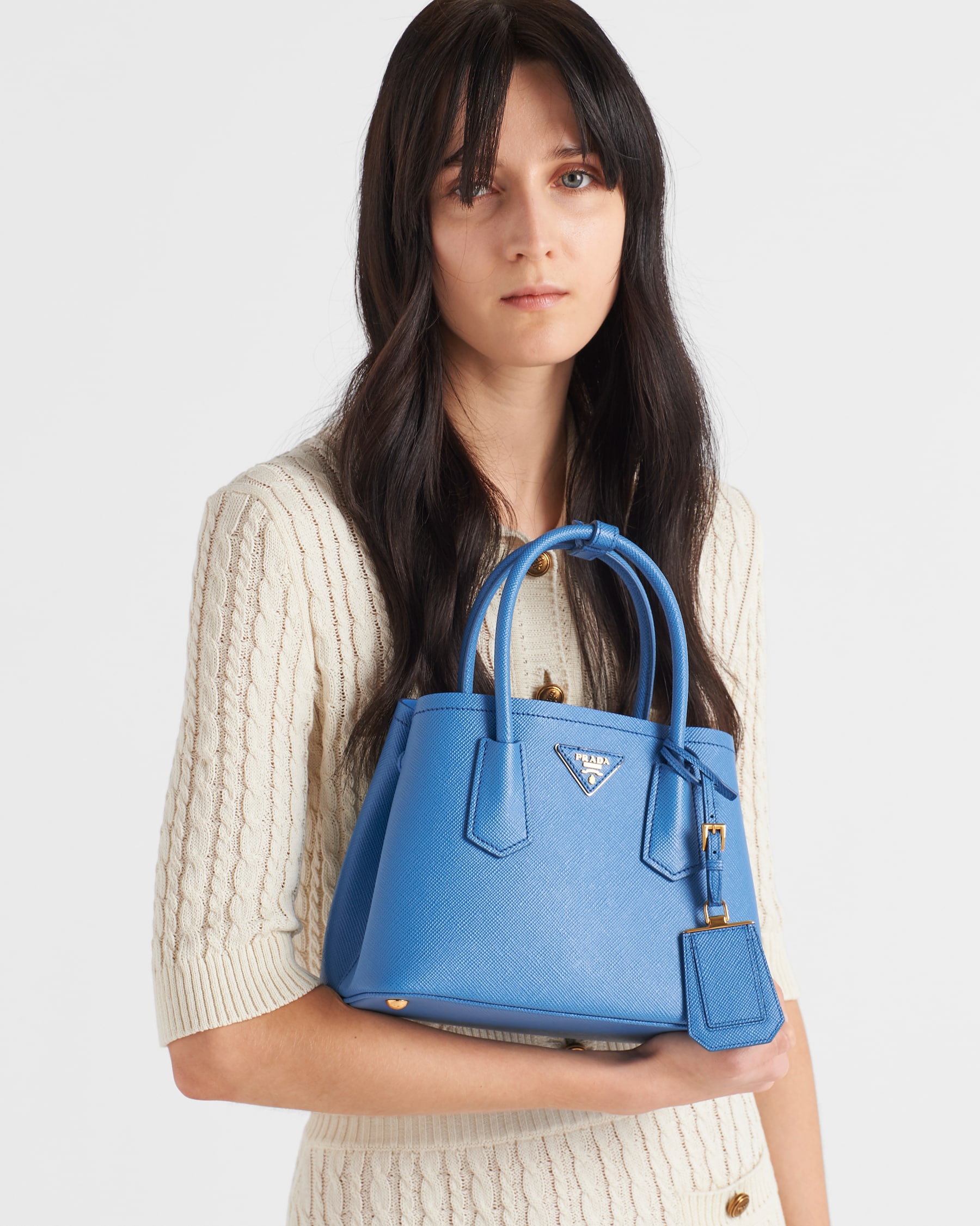 Light Blue Prada Double Saffiano Leather Mini Bag | PRADA