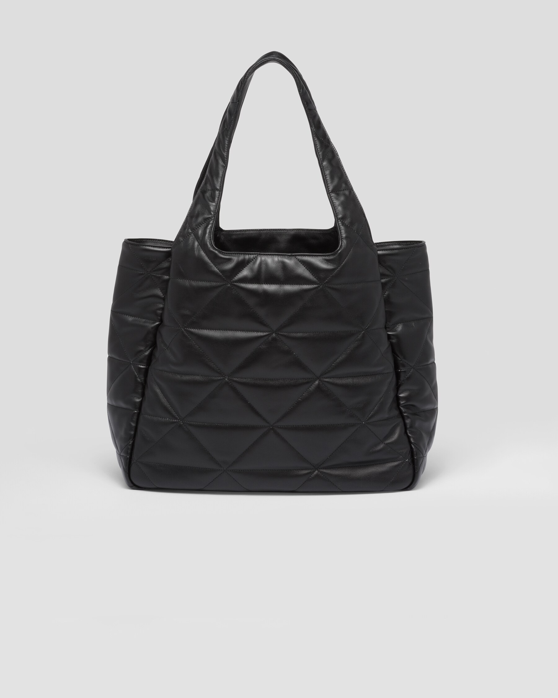 黑色 间面线装饰大号软羊革托特包 | PRADA