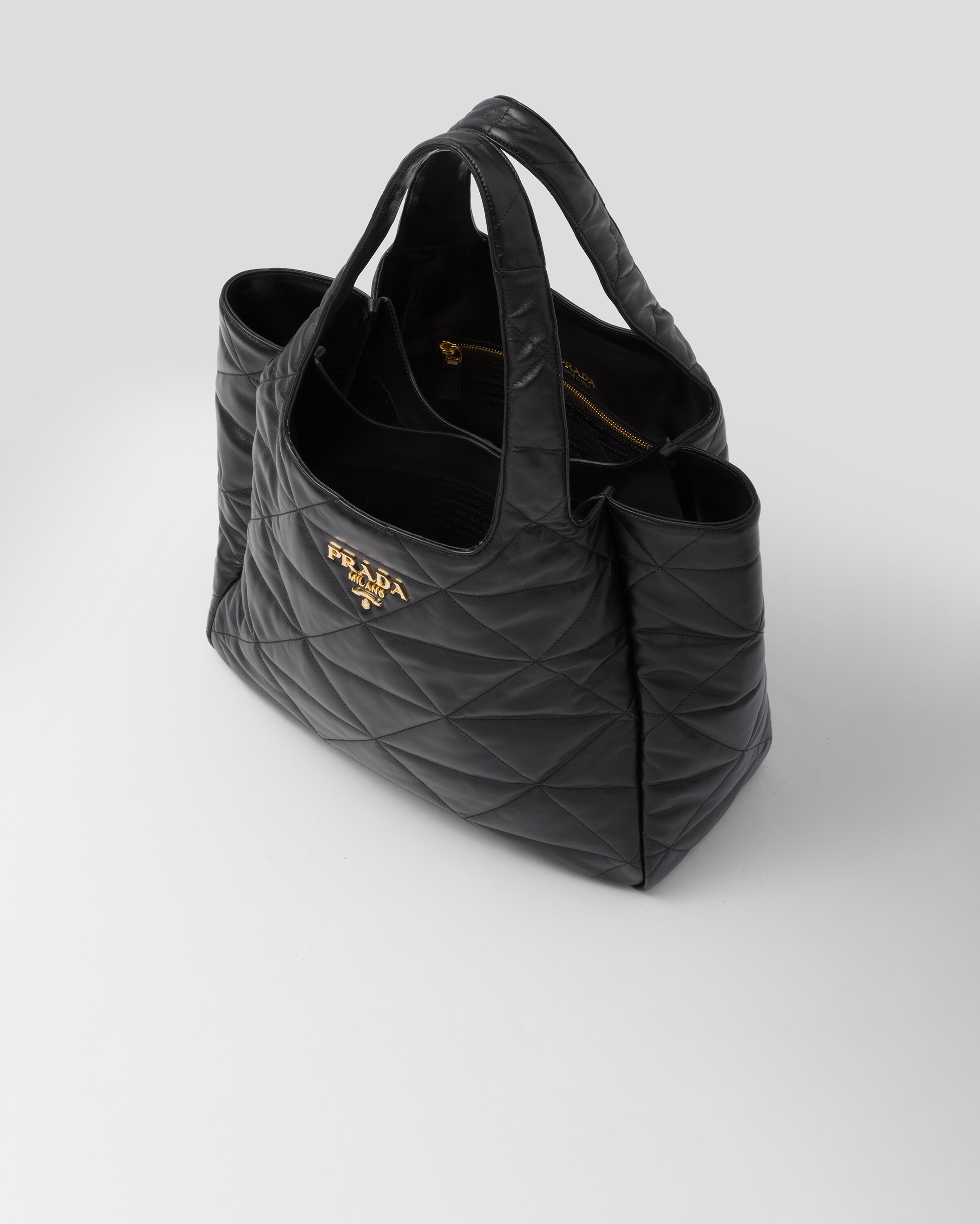Black Large nappa tote bag with stitching | Prada