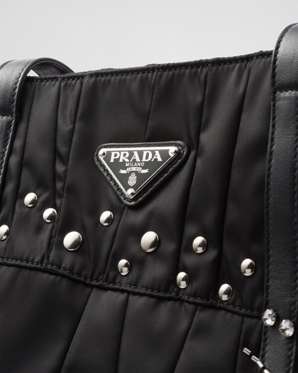 Black Large Re-nylon Patchwork Tote Bag With Embroidery | PRADA
