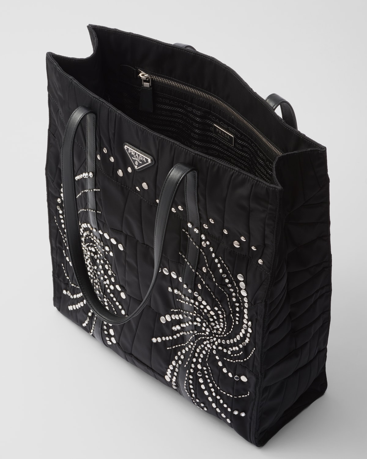 Black Large Re-nylon Patchwork Tote Bag With Embroidery | PRADA