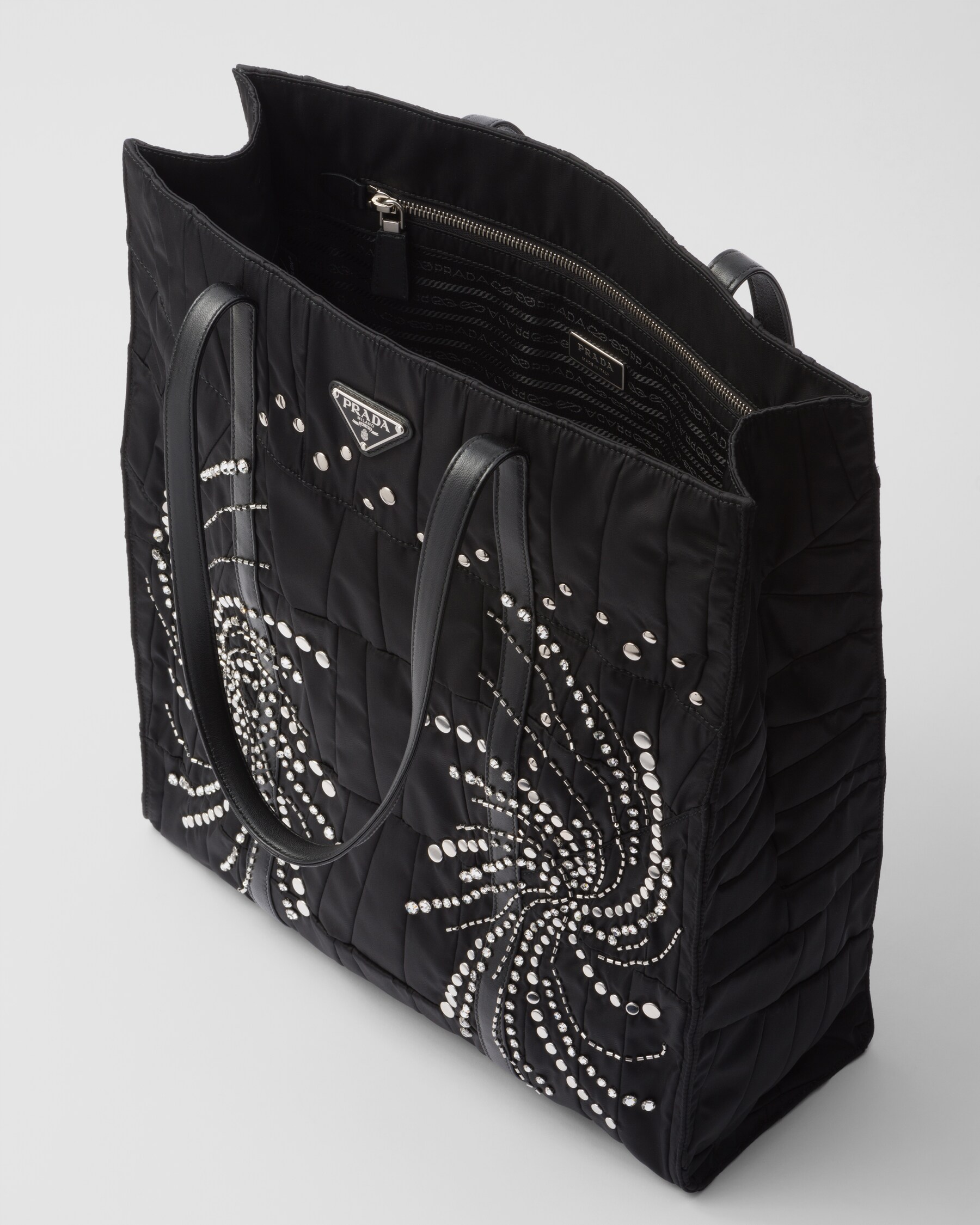 Black Large Re-nylon Patchwork Tote Bag With Embroidery | PRADA