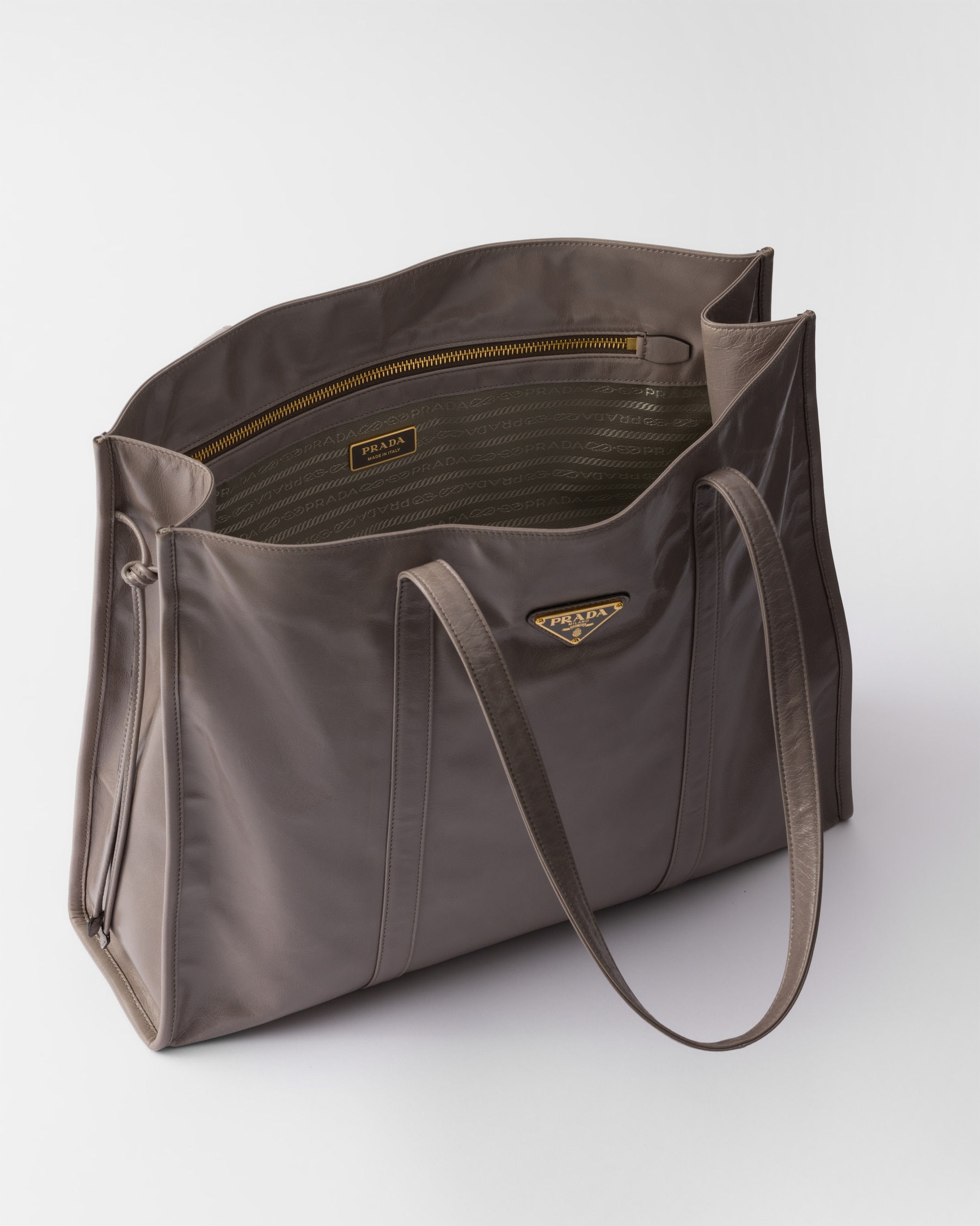 Pewter Large Leather Tote Bag | PRADA