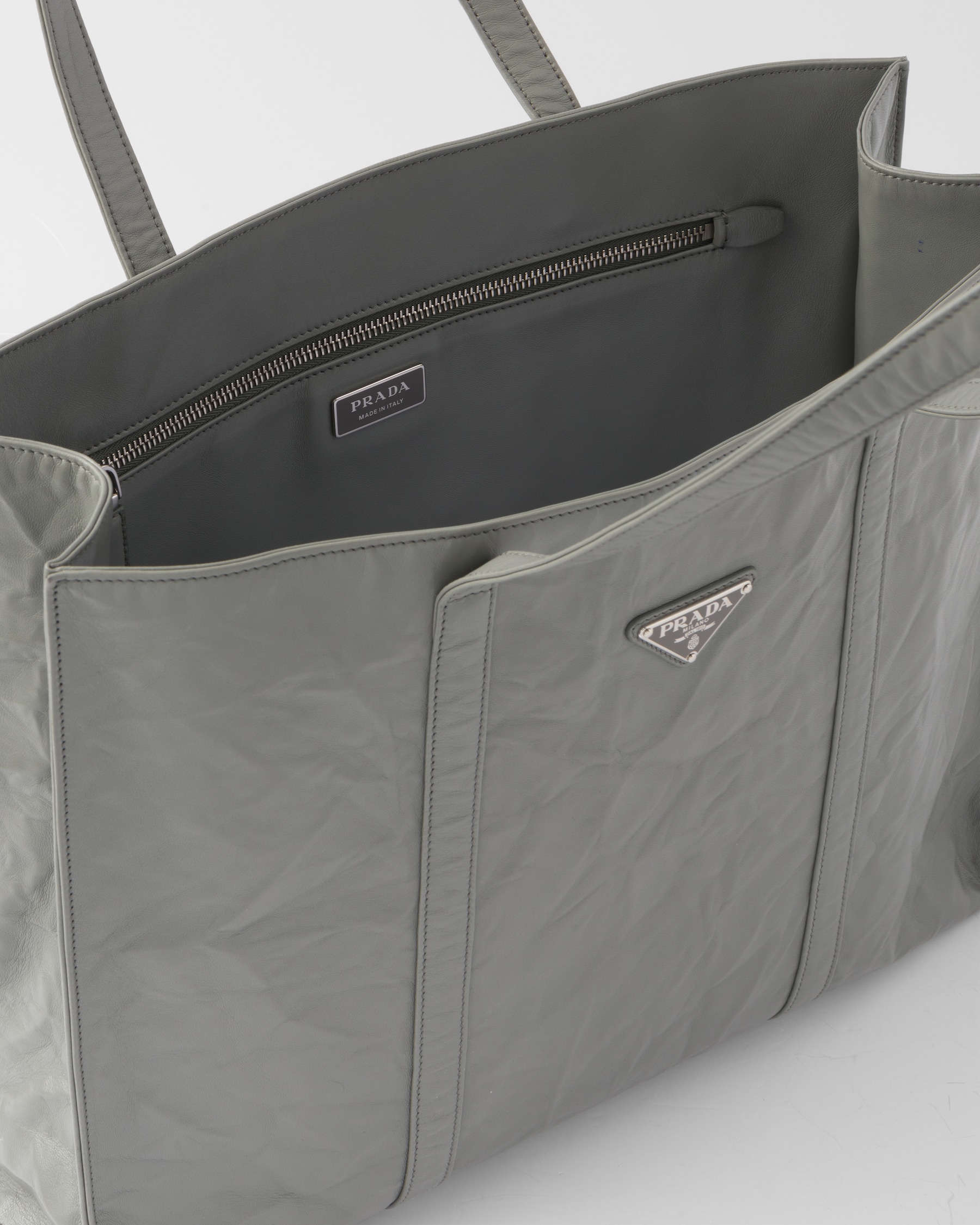 Slate Gray Large Antique Nappa Leather Tote | PRADA