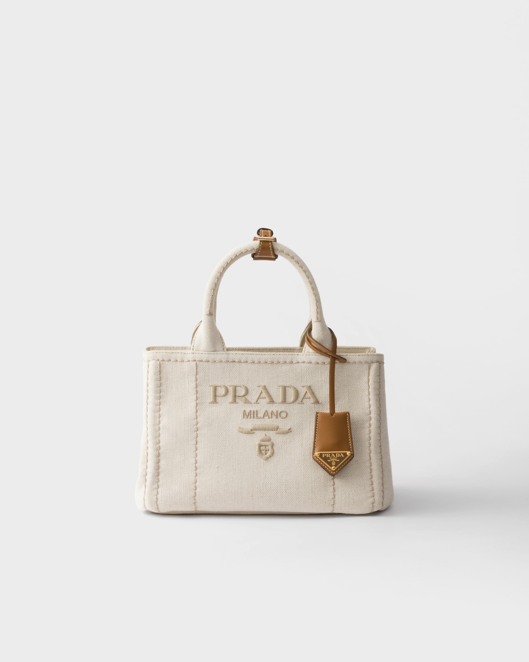 Natural Prada Jardinière Small Linen Blend Handbag | PRADA