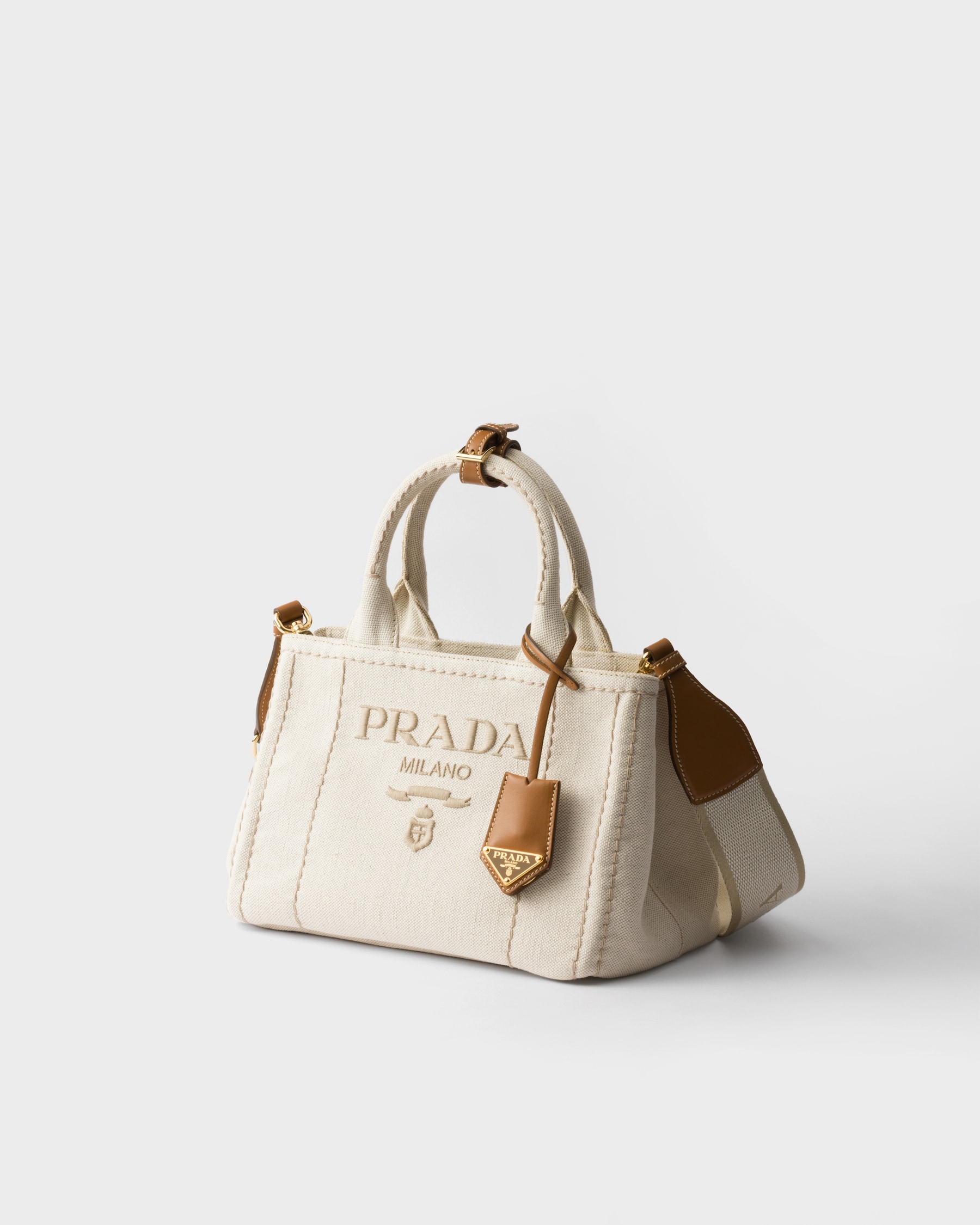 Natural Prada Jardinière Small Linen Blend Handbag | PRADA