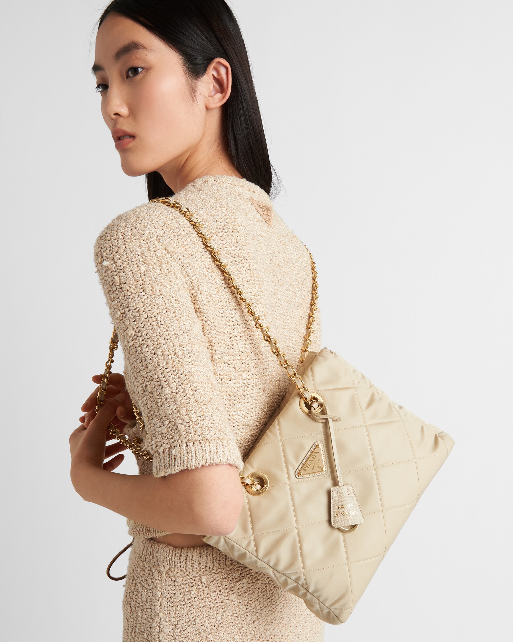 Desert Beige Prada Re-edition 1995 Chaîne Re-nylon Tote Bag | PRADA