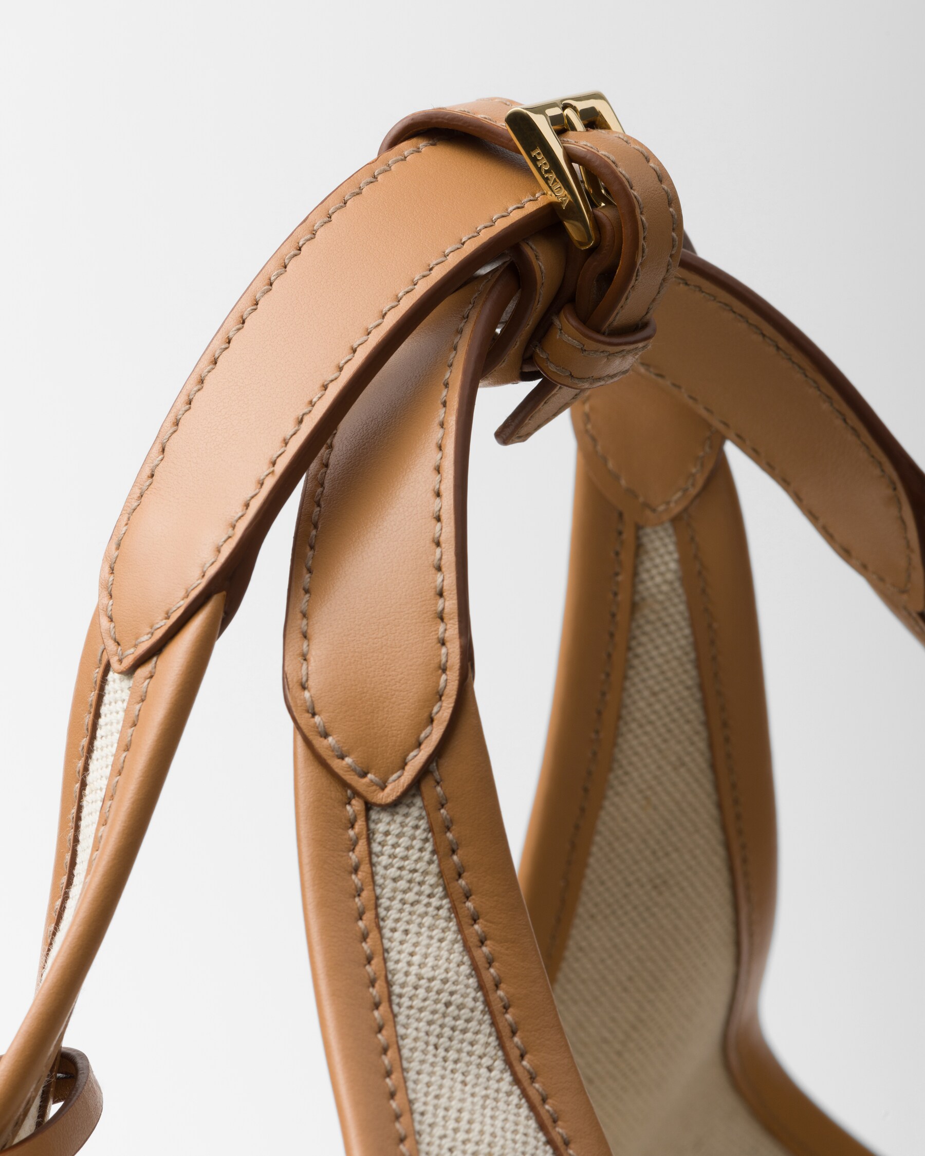 Natural Medium Linen Blend And Leather Tote Bag | PRADA