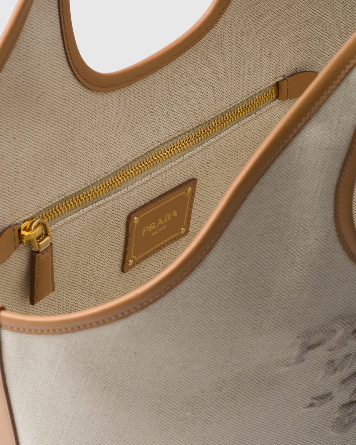 Natural Medium Linen Blend And Leather Tote Bag | PRADA