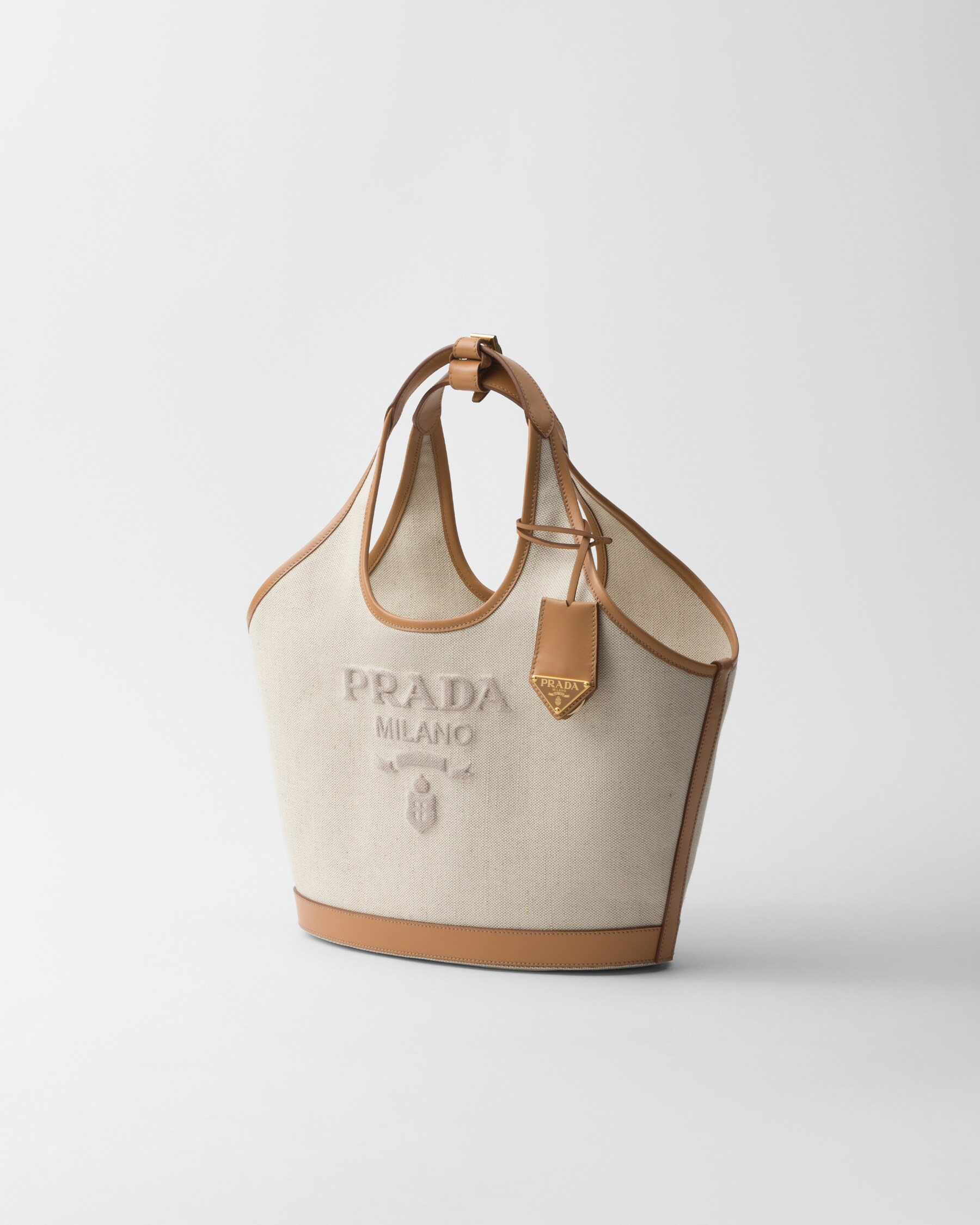 Natural Medium Linen Blend And Leather Tote Bag | PRADA