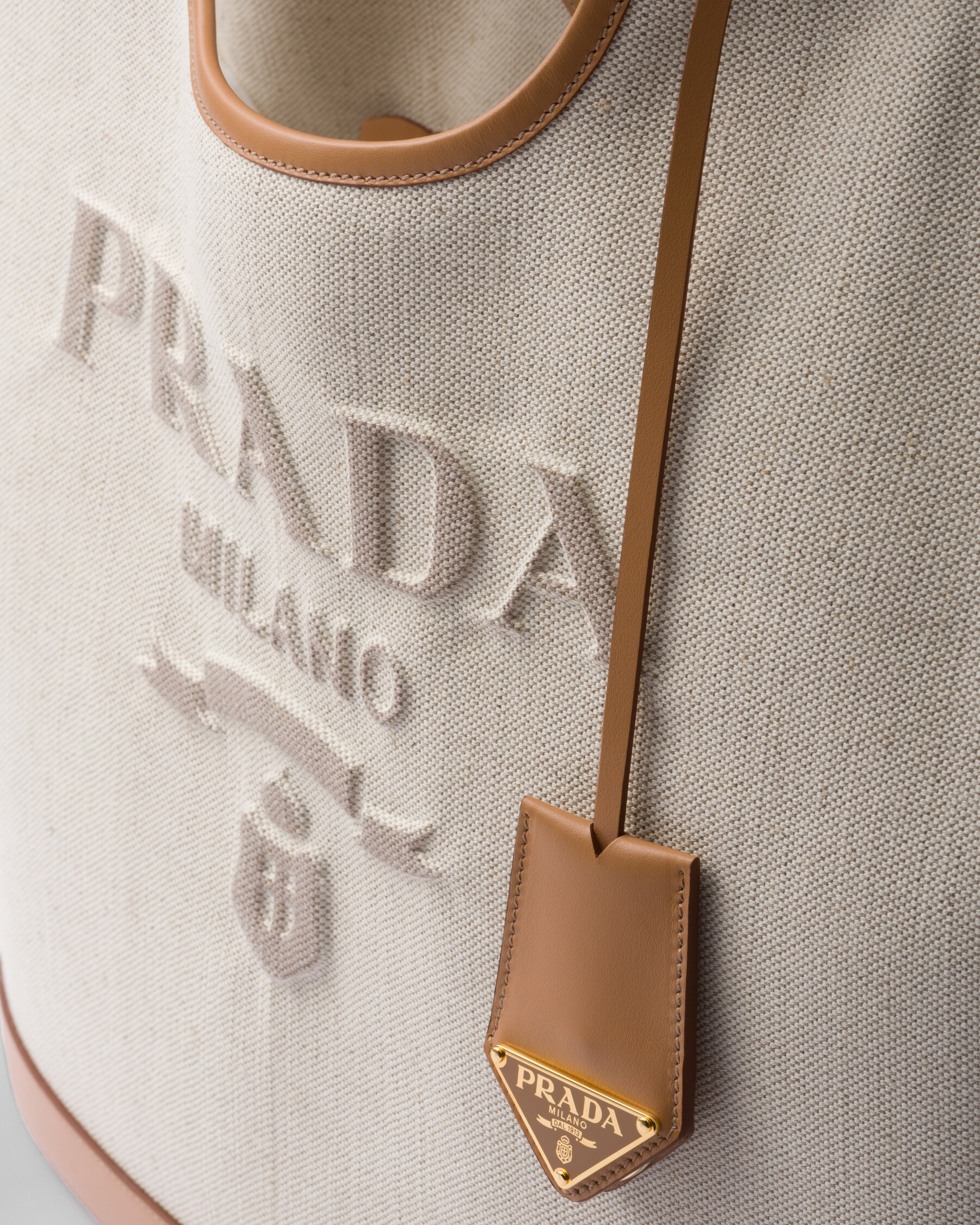 Natural Large Linen Blend And Leather Tote Bag | PRADA