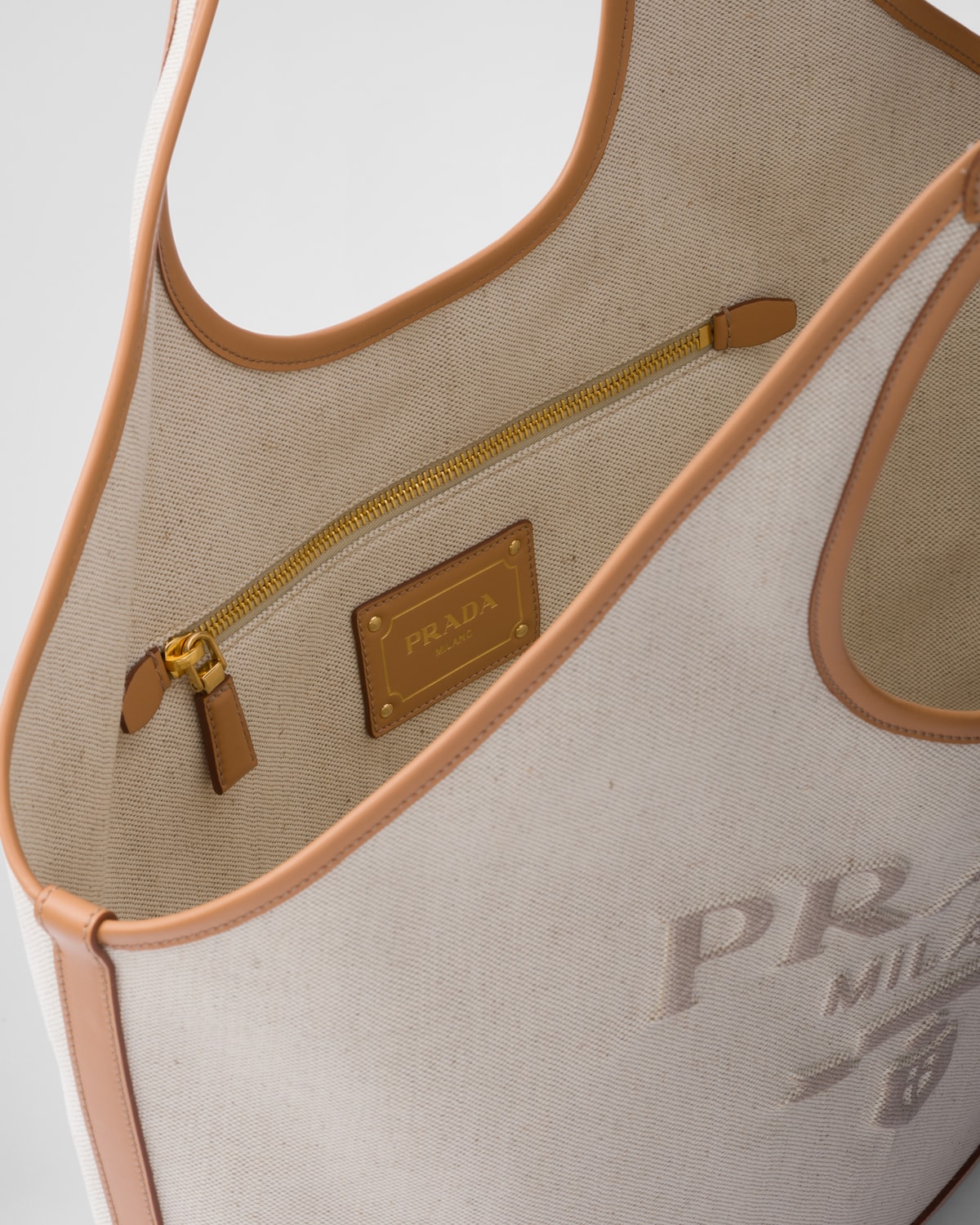 Natural Large Linen Blend And Leather Tote Bag | PRADA