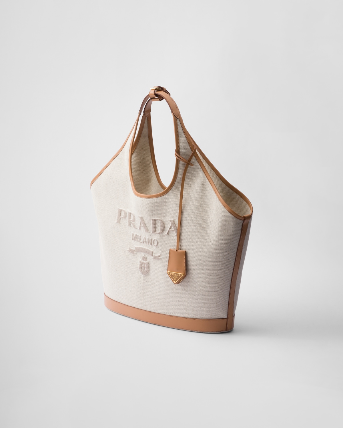 Natural Large Linen Blend And Leather Tote Bag | PRADA