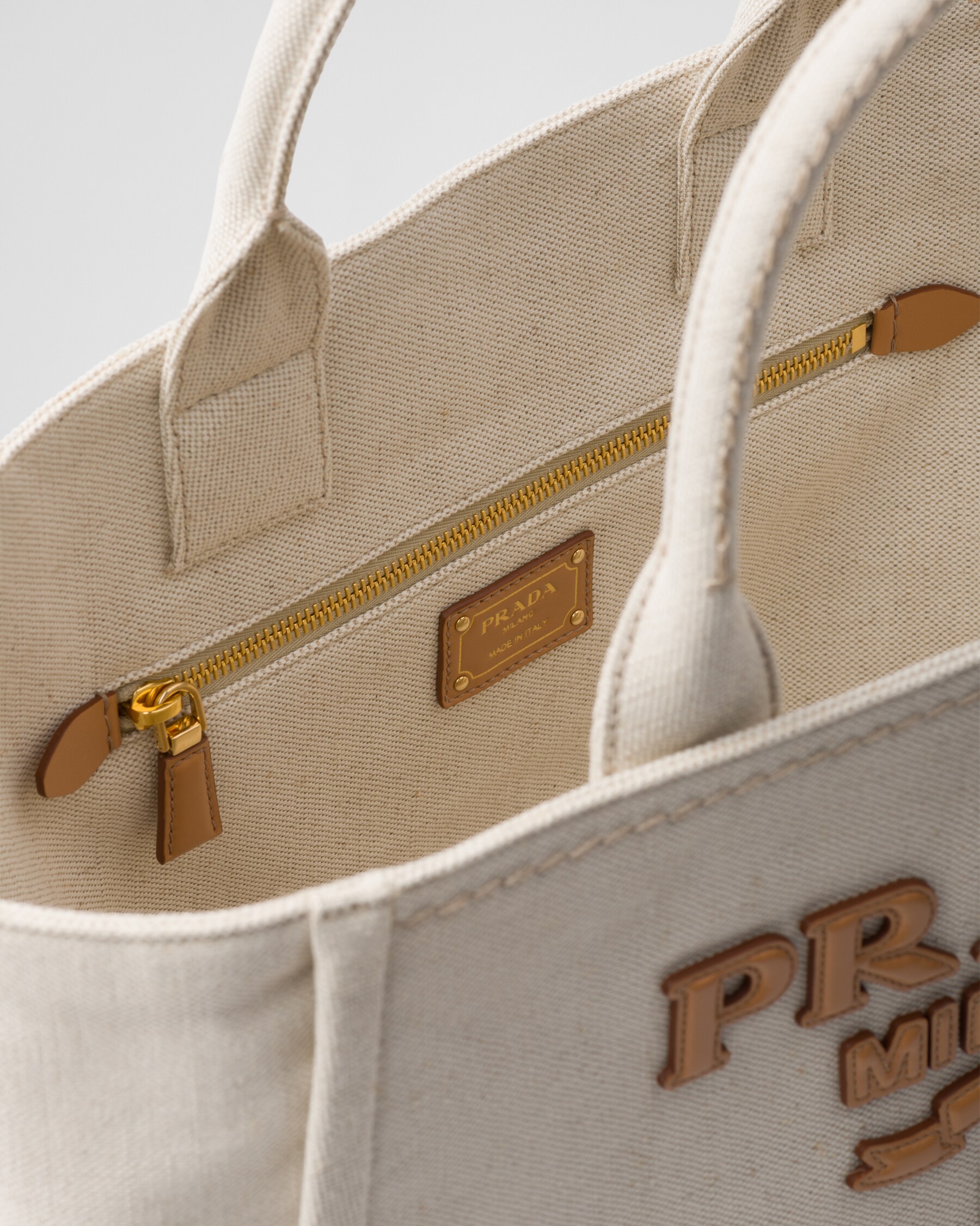 Natural Large Linen Blend Tote Bag | PRADA