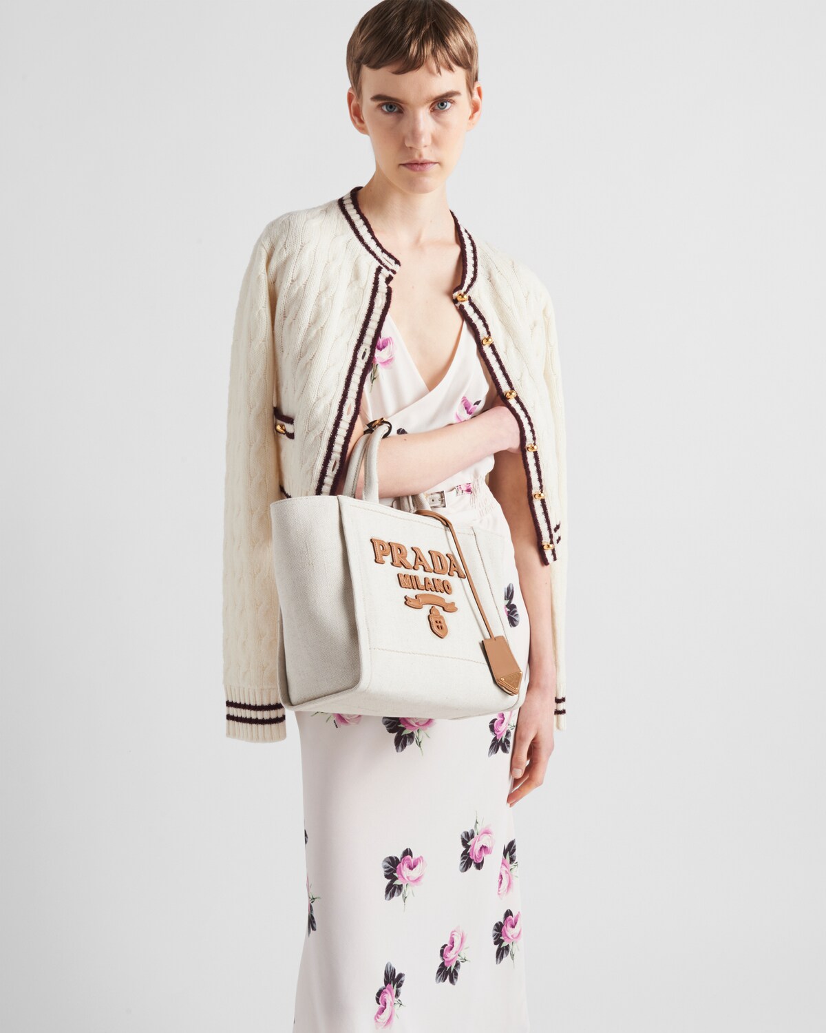 Natural Medium Linen Blend Tote Bag | PRADA