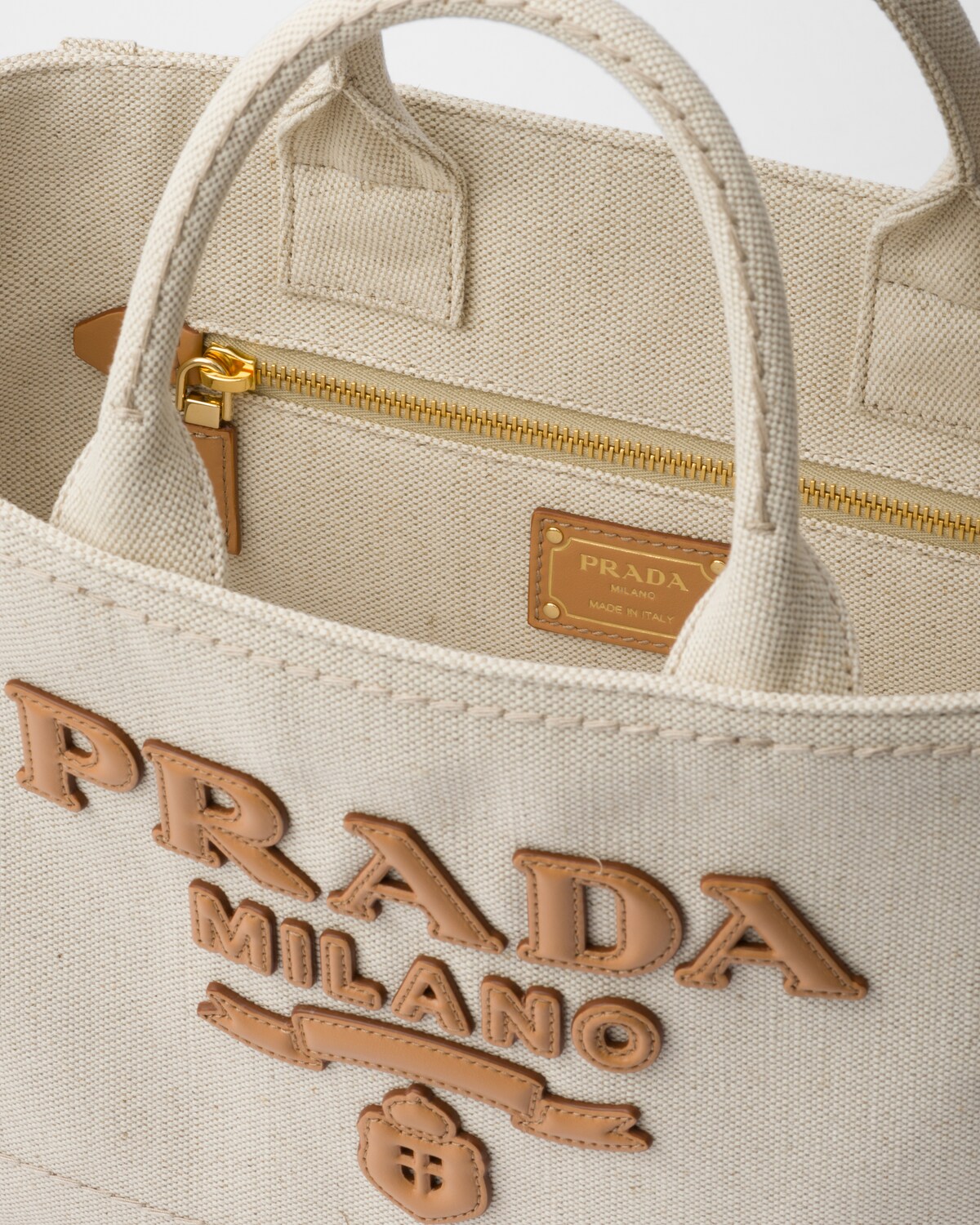 Natural Medium Linen Blend Tote Bag | PRADA