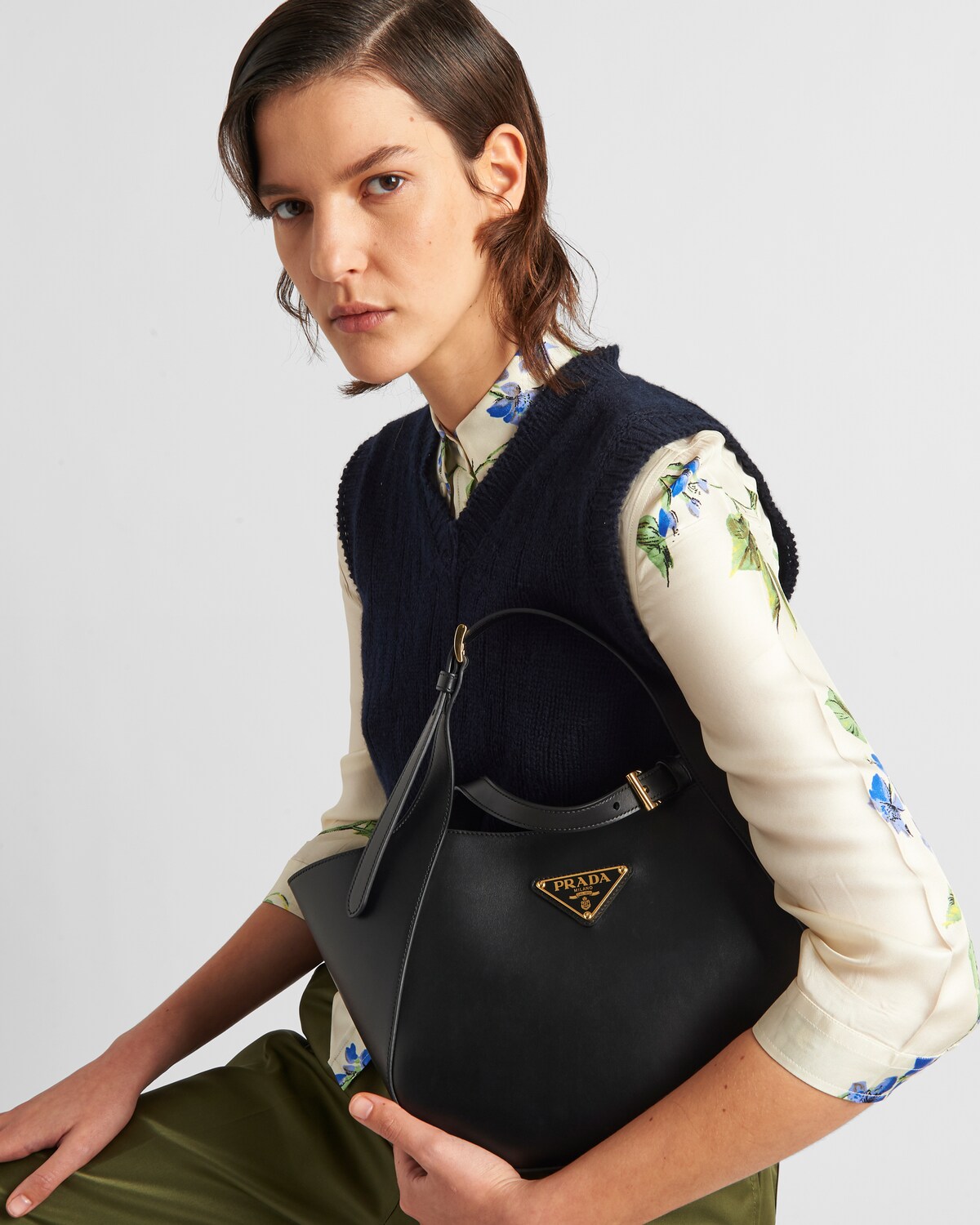 Black Prada Medium Leather Tote Bag | PRADA