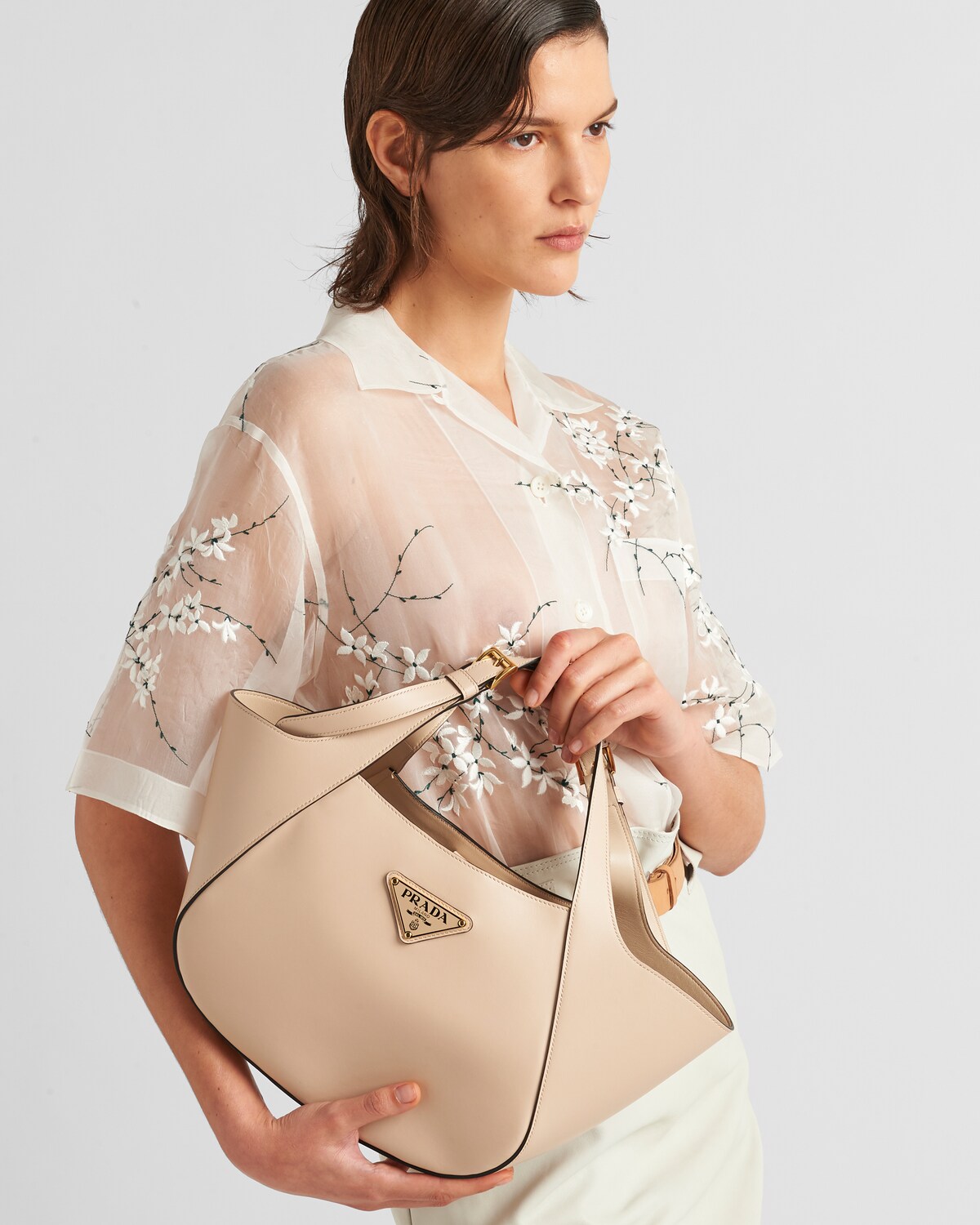 Travertine Prada Medium Leather Tote Bag | PRADA