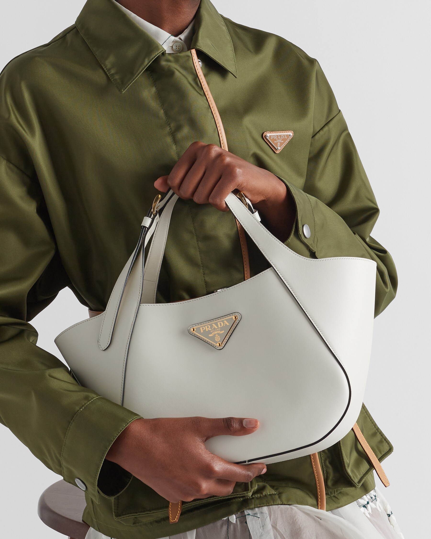 White Prada Medium Leather Tote Bag | PRADA