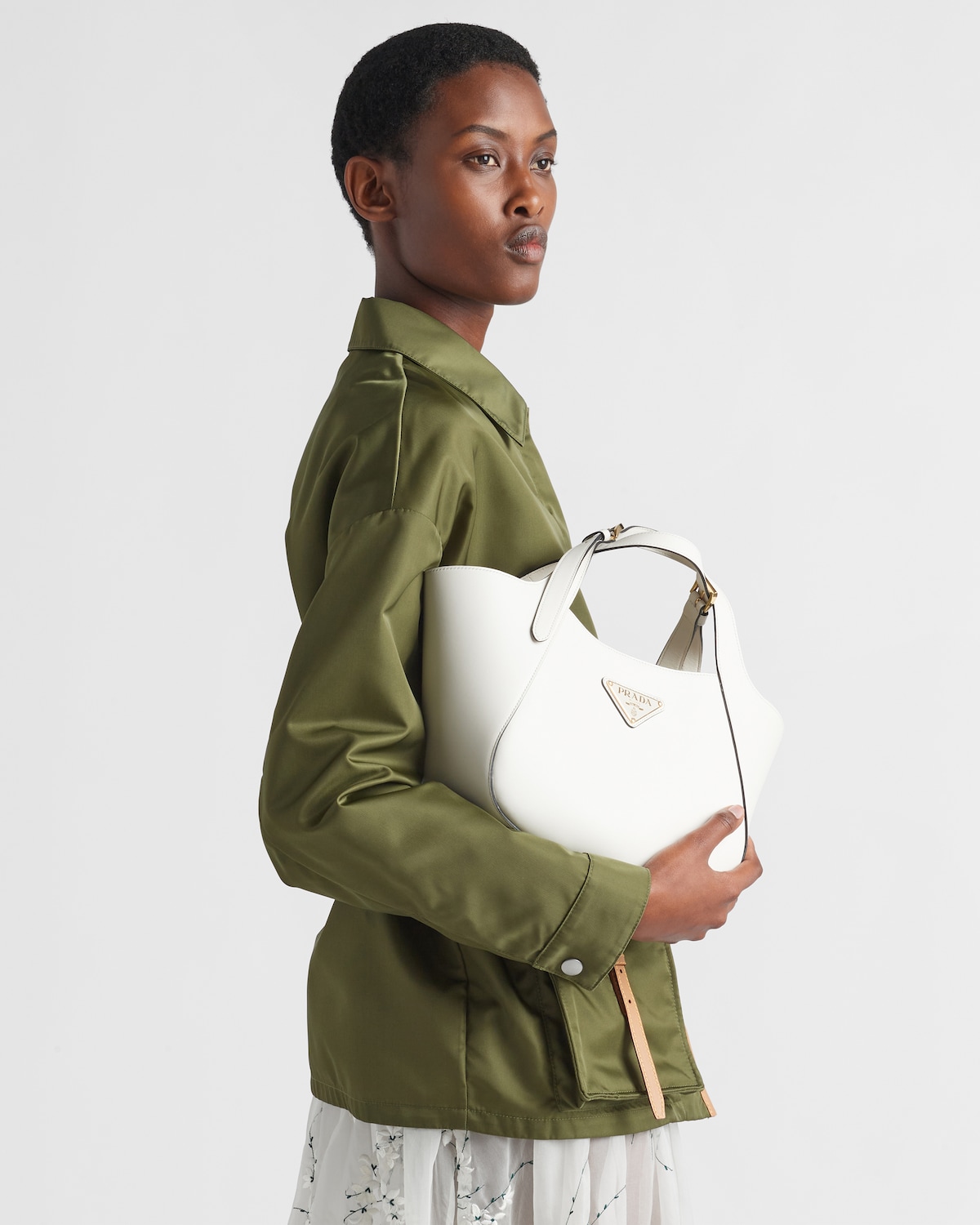 White Prada Medium Leather Tote Bag | PRADA