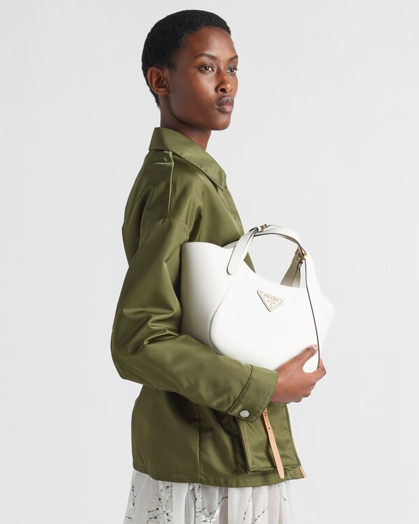 White Prada Medium Leather Tote Bag | PRADA