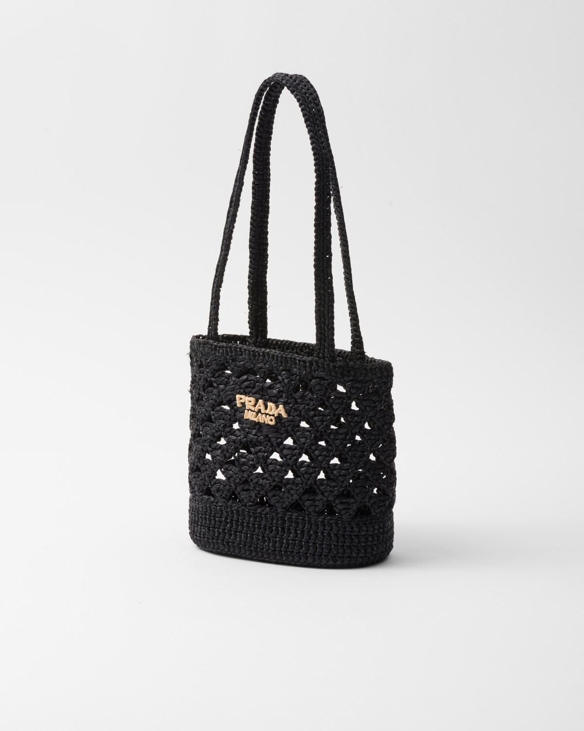 Black Woven Fabric Crochet Tote Bag | PRADA