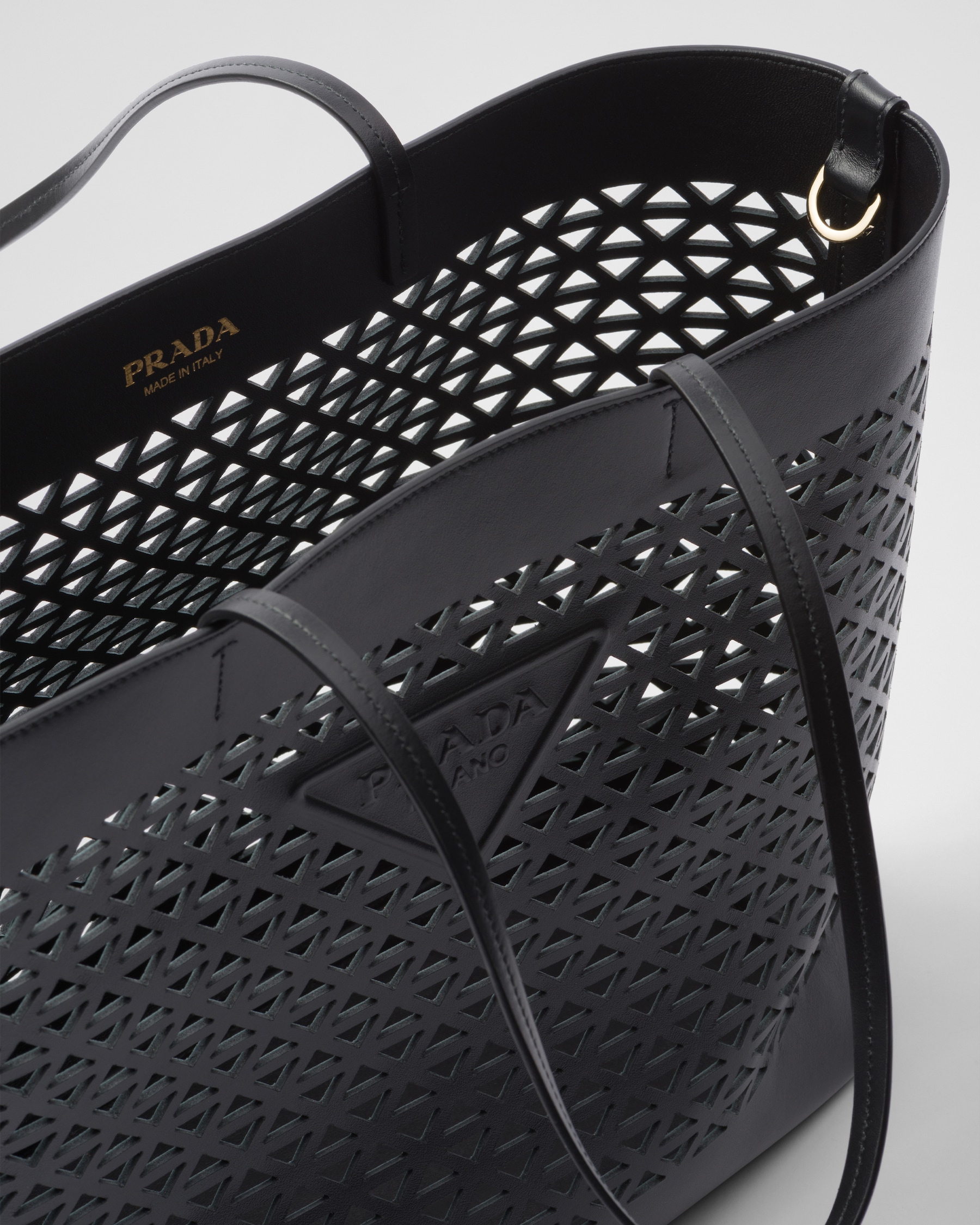 Black Large Perforated Leather Tote Bag | PRADA