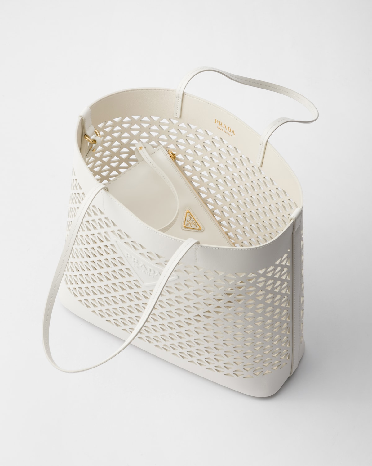 White Large Perforated Leather Tote Bag | PRADA