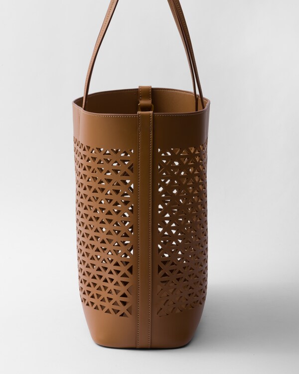Caramel Large Perforated Leather Tote Bag | PRADA