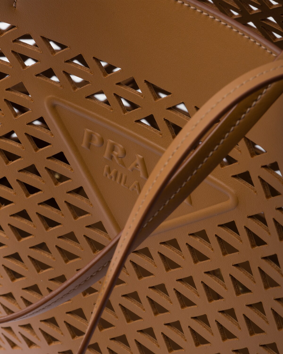 Caramel Large Perforated Leather Tote Bag | PRADA