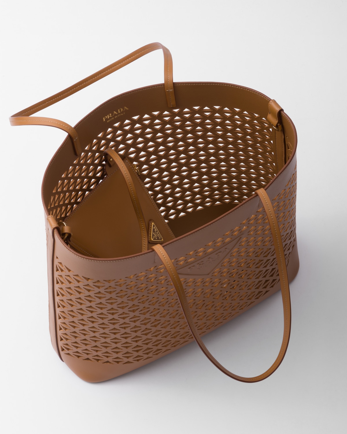 Caramel Large Perforated Leather Tote Bag | PRADA