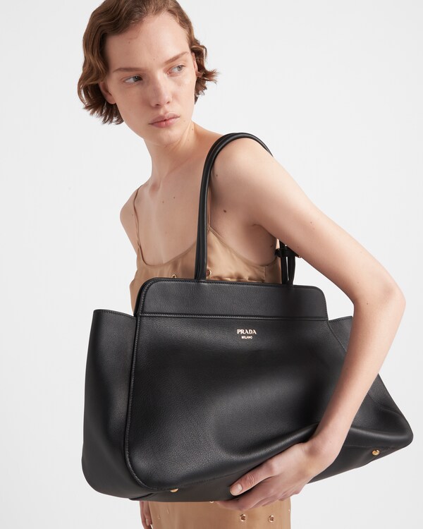 Black Large Leather Tote Bag | PRADA