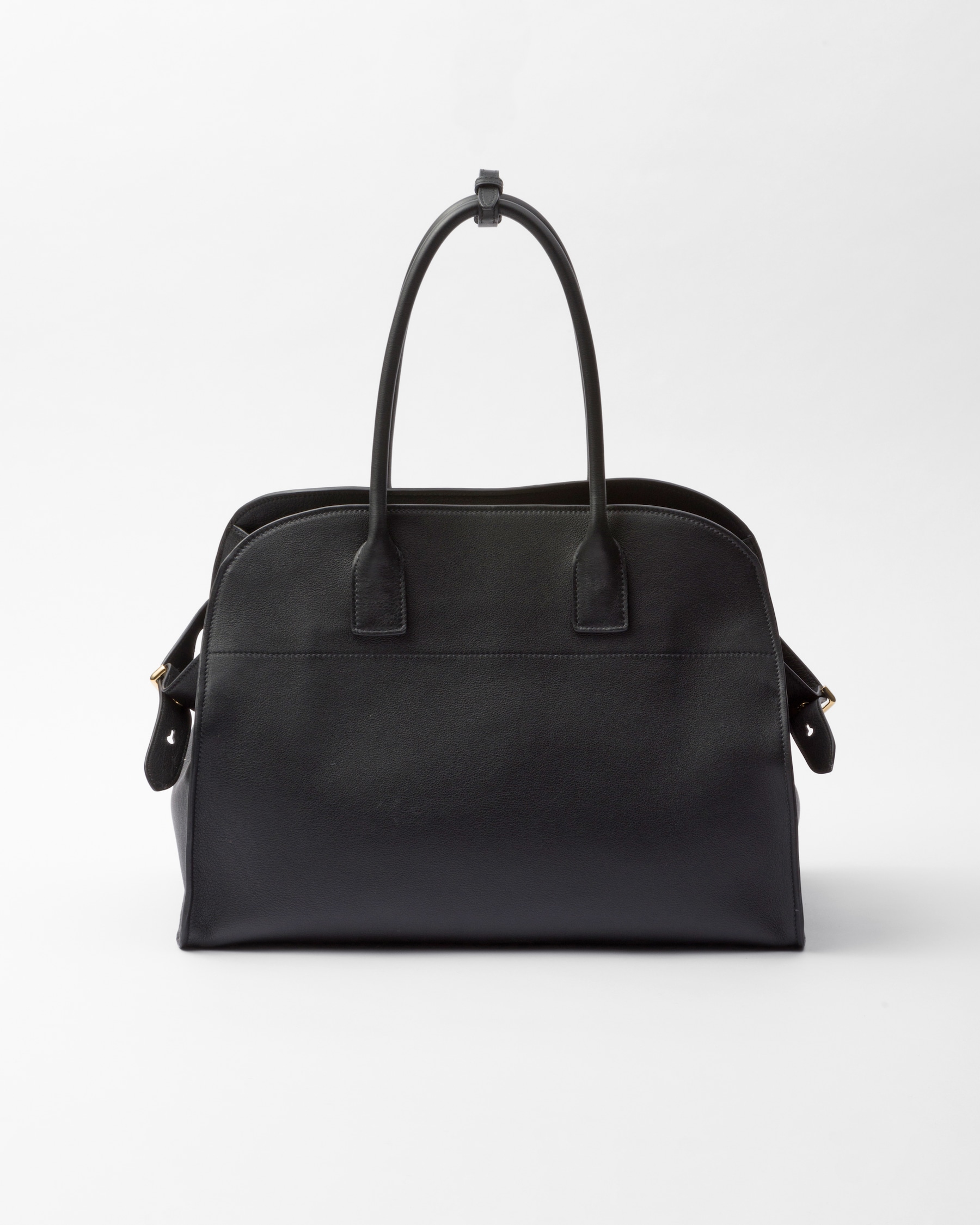 Black Large Leather Tote Bag With Buckles | PRADA