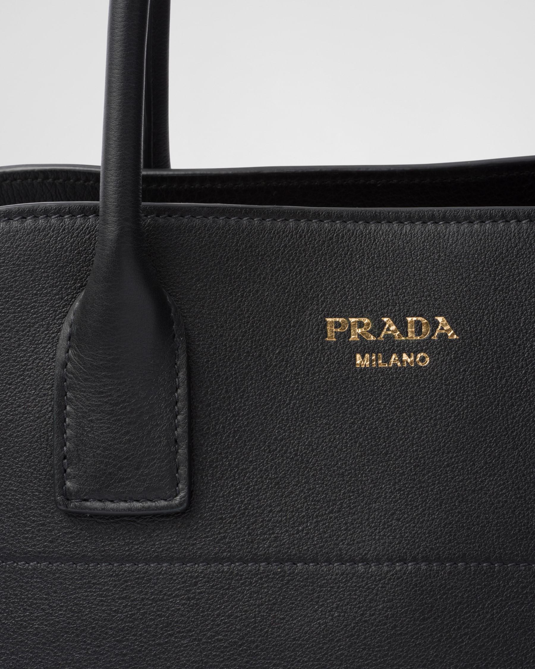Black Large Leather Tote Bag With Buckles | PRADA
