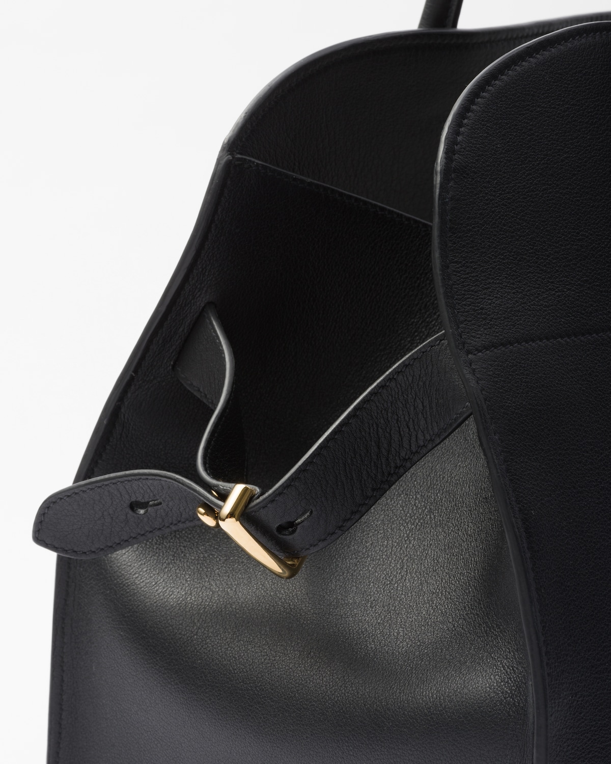Black Large Leather Tote Bag With Buckles | PRADA
