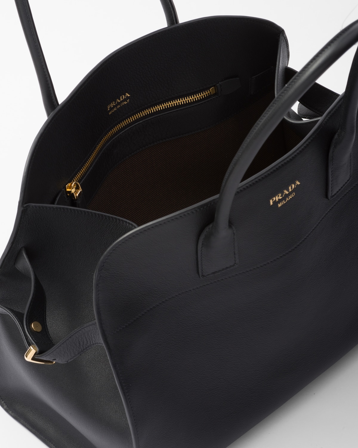 Black Large Leather Tote Bag With Buckles | PRADA