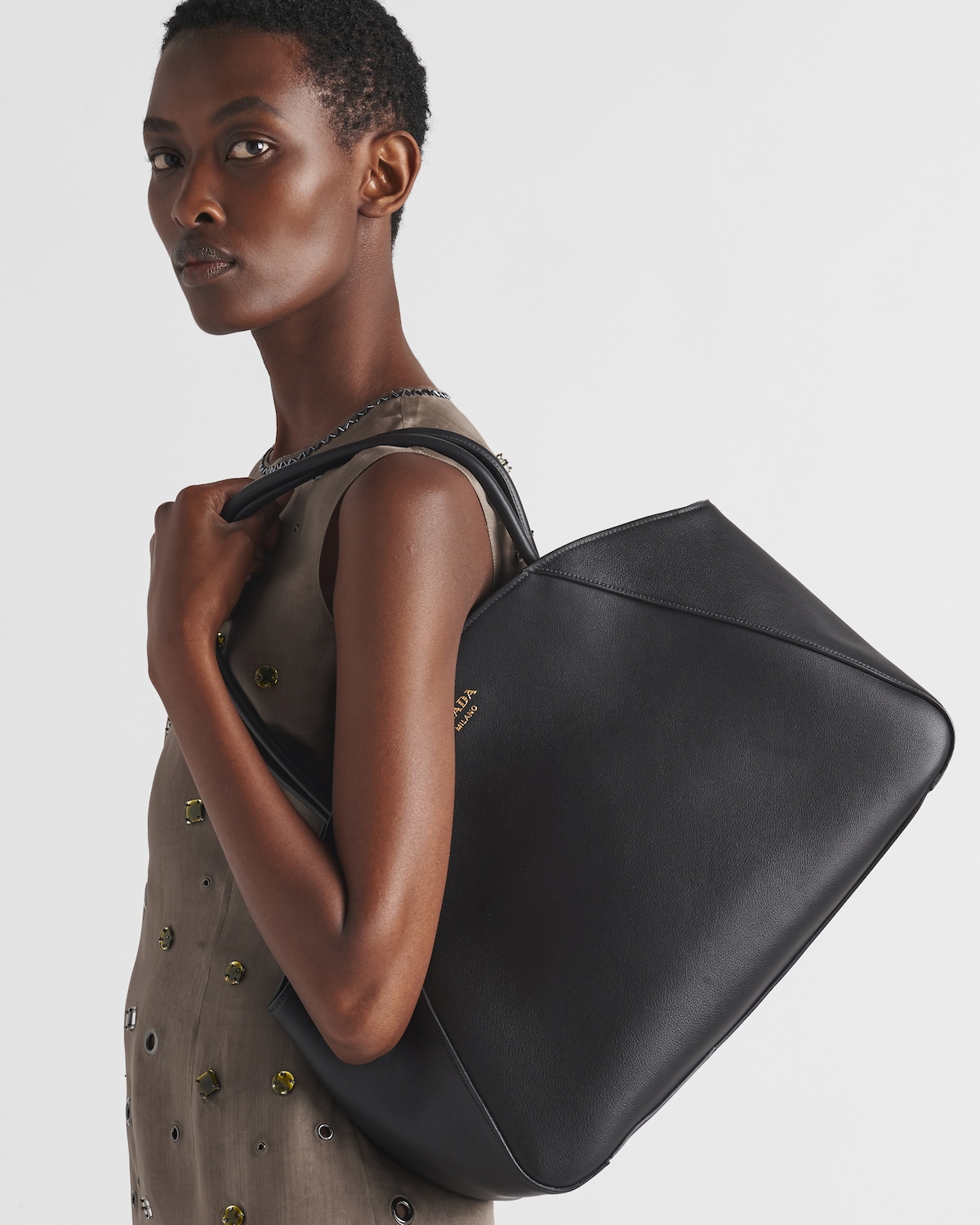 Black Large Leather Tote Bag | PRADA